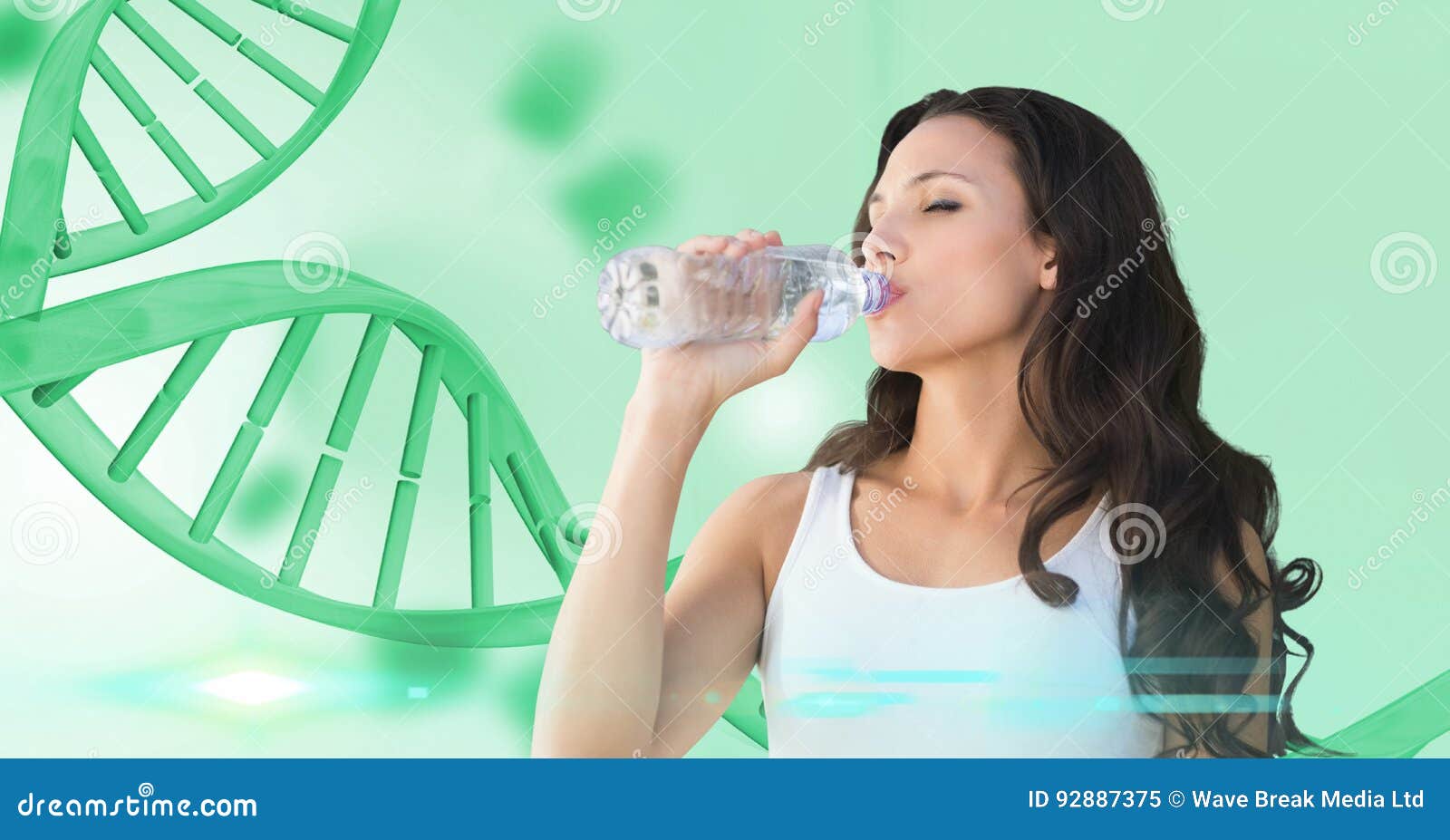 Fit Woman Drinking Water Against DNA Structure Stock Image - Image of ...