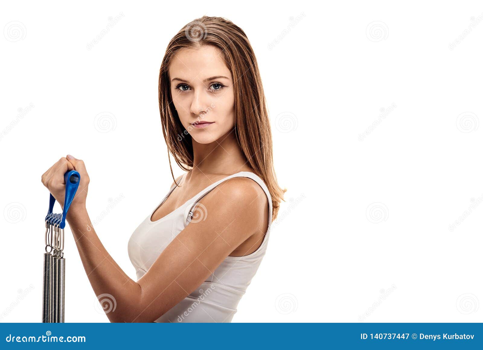 Fit woman with expander stock image. Image of resistance - 140737447
