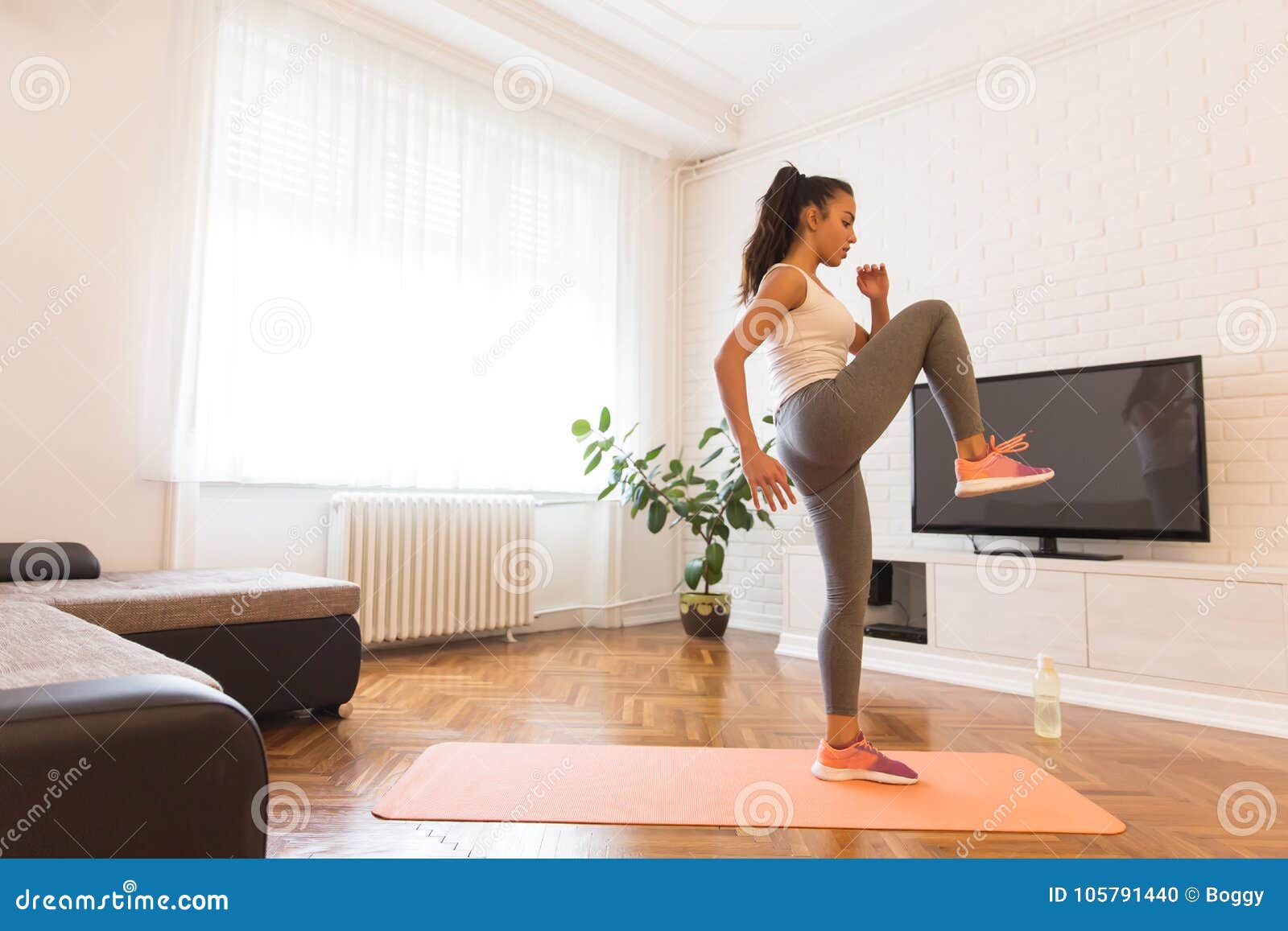 Young Woman Exsercise in the Room at Home Stock Photo - Image of home ...
