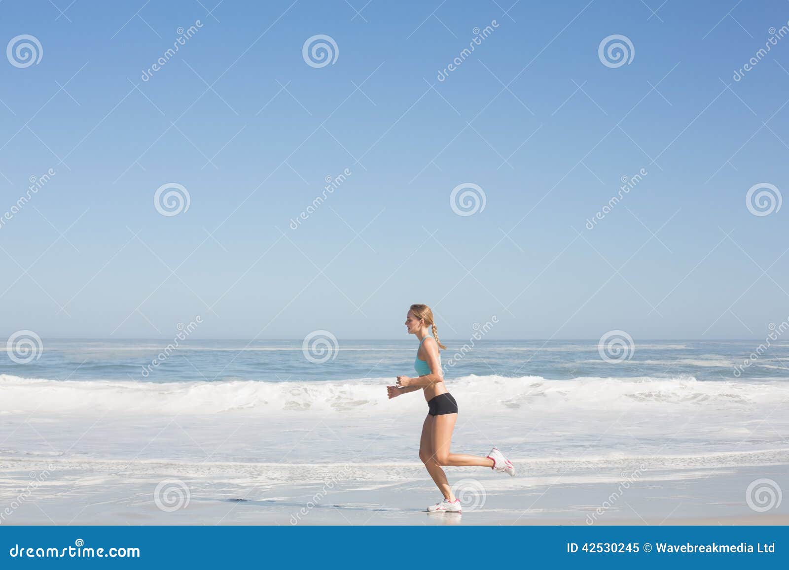 Fit Woman Jogging on the Beach Stock Image - Image of blue, healthy ...