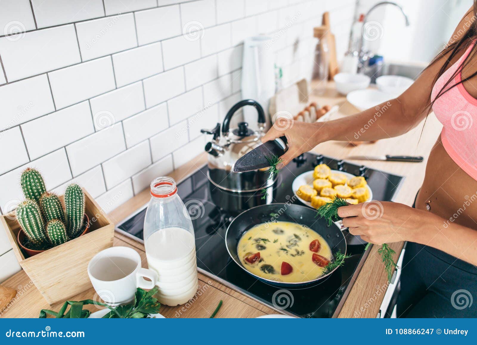 Fit Woman Preparing Healthy Breakfast in Kitchen Stock Image - Image of ...