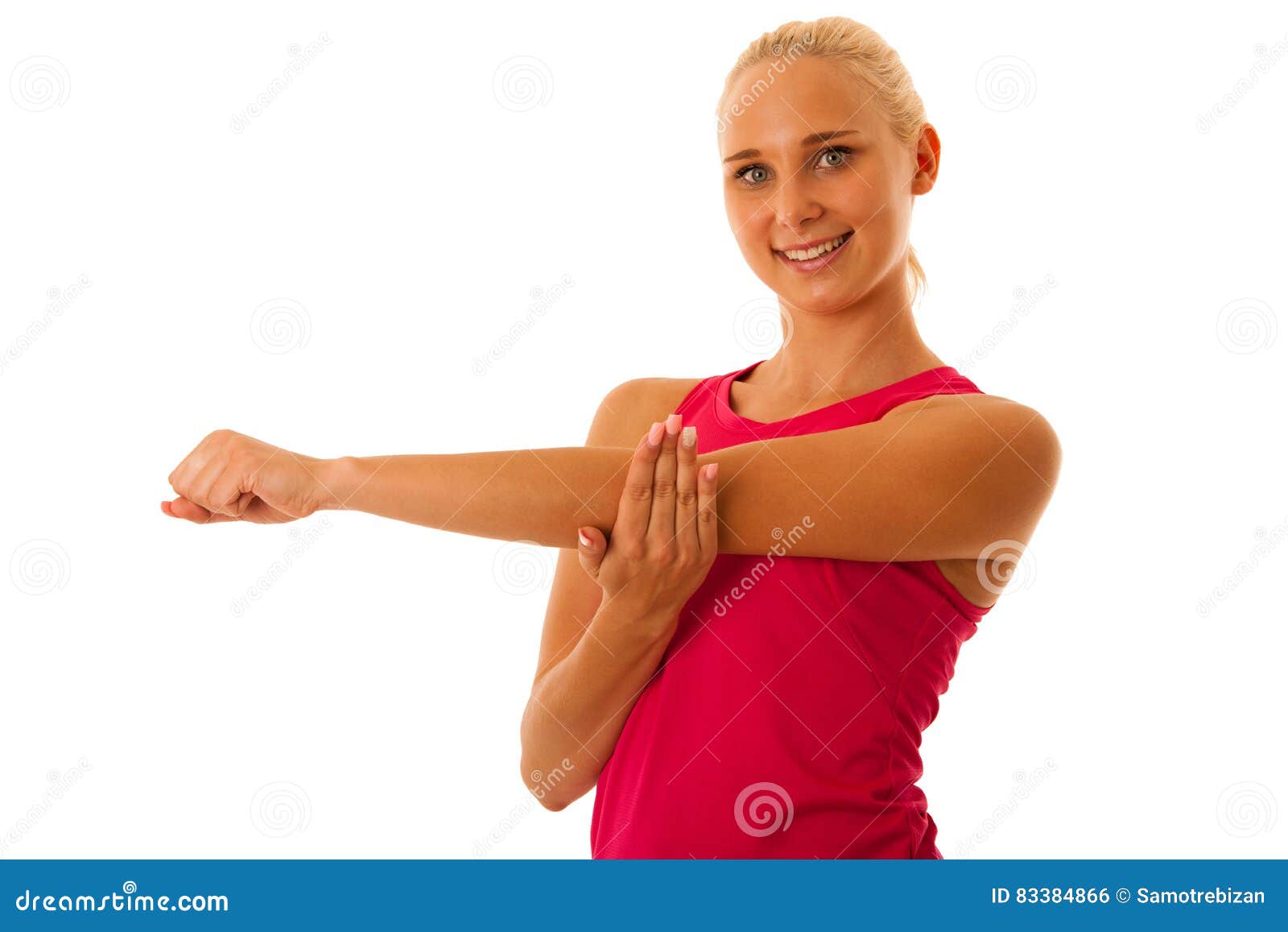 Fit Woman Stretch Arm Isolated Over White Stock Photo - Image of ...