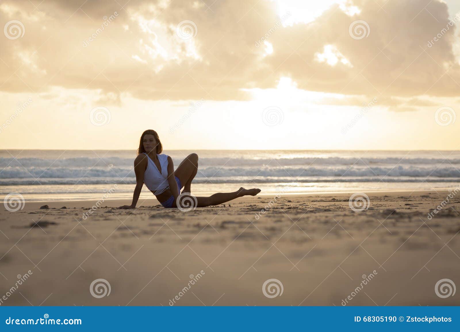 Fit Woman Stretching on Beach Stock Photo - Image of summer, lifestyle ...