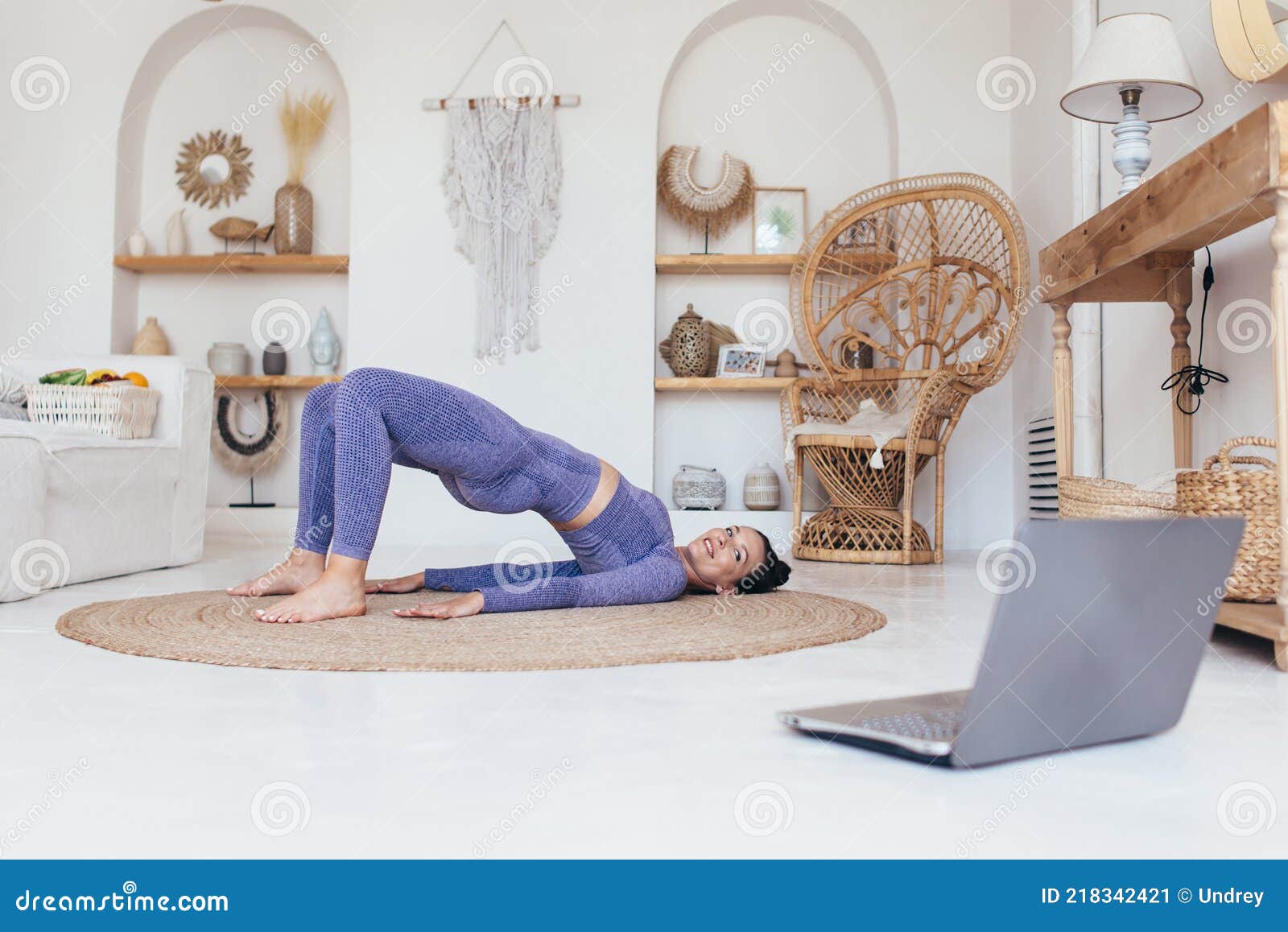 Glute Bridge. Fitness Young Sporty Woman Doing The Half Bridge Pose At ...