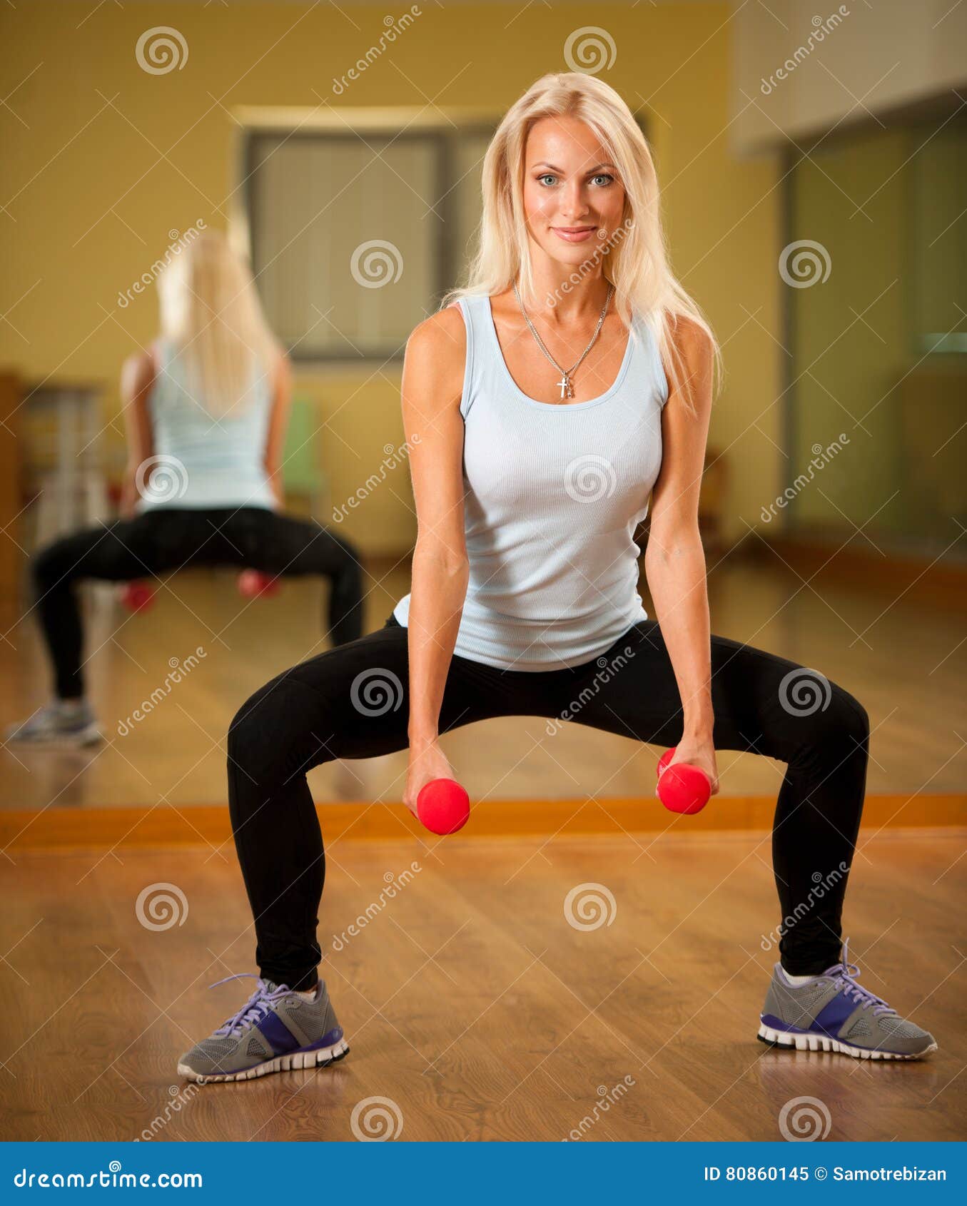 Fit Woman Work Out in Gym Making Squat Stock Image - Image of athletic ...