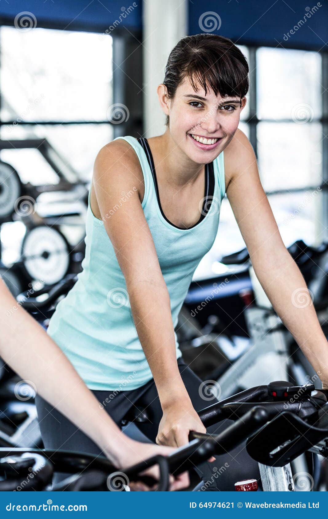 Fit Woman Working Out at Spinning Class Stock Image - Image of adult ...