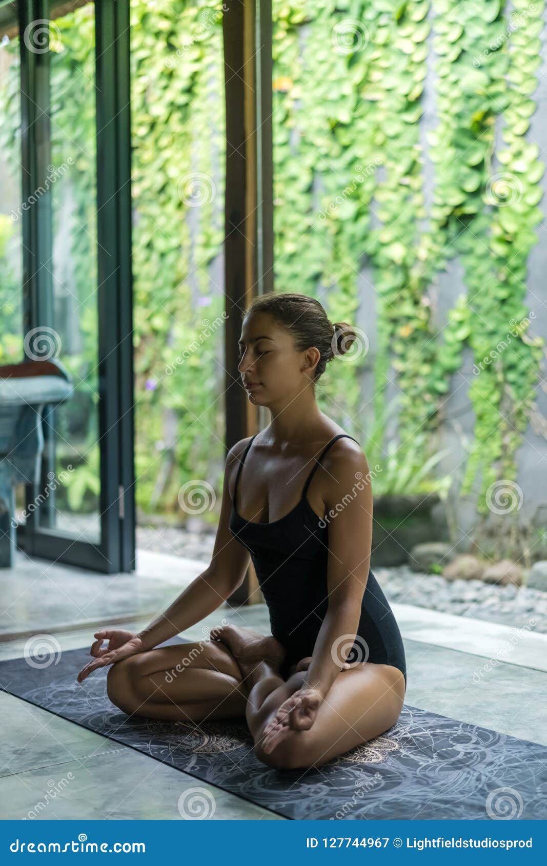 Fit Young Woman Meditating In Lotus Pose Stock Image Image Of