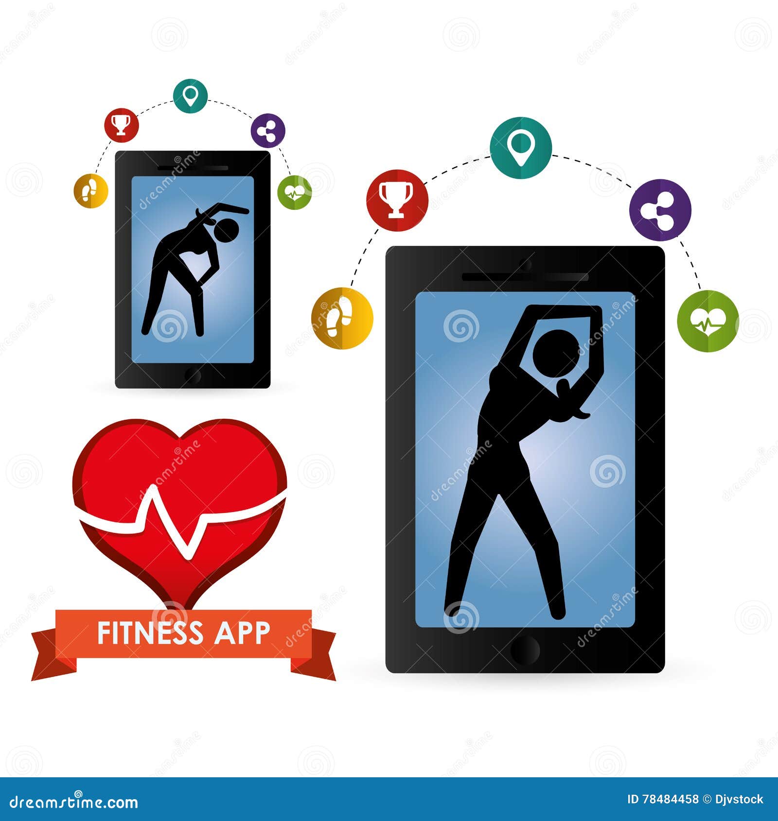 Fitness App Technology Icons Stock Vector - Illustration of smart ...