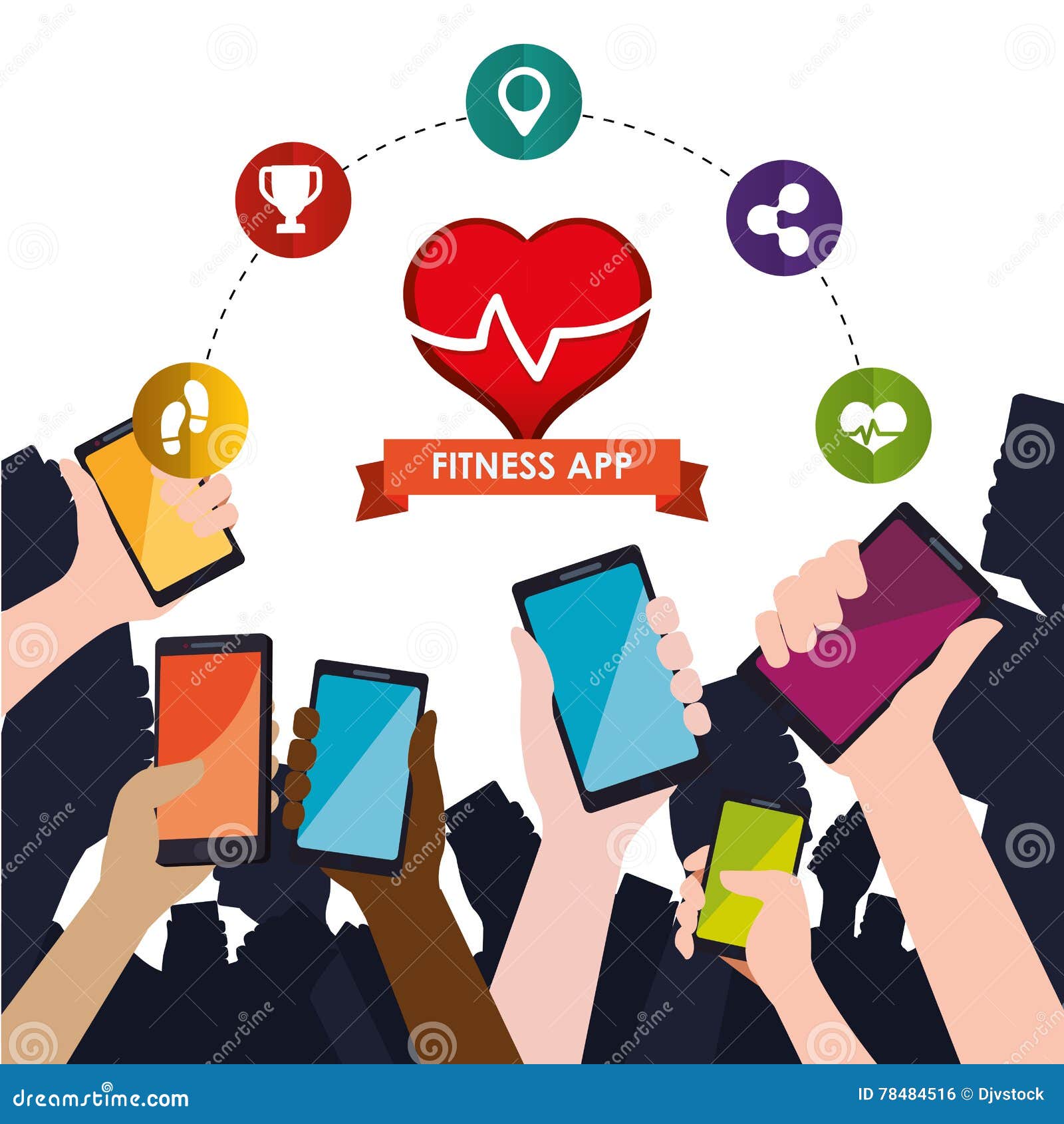 Fitness App Technology Icons Stock Vector - Illustration of activity ...