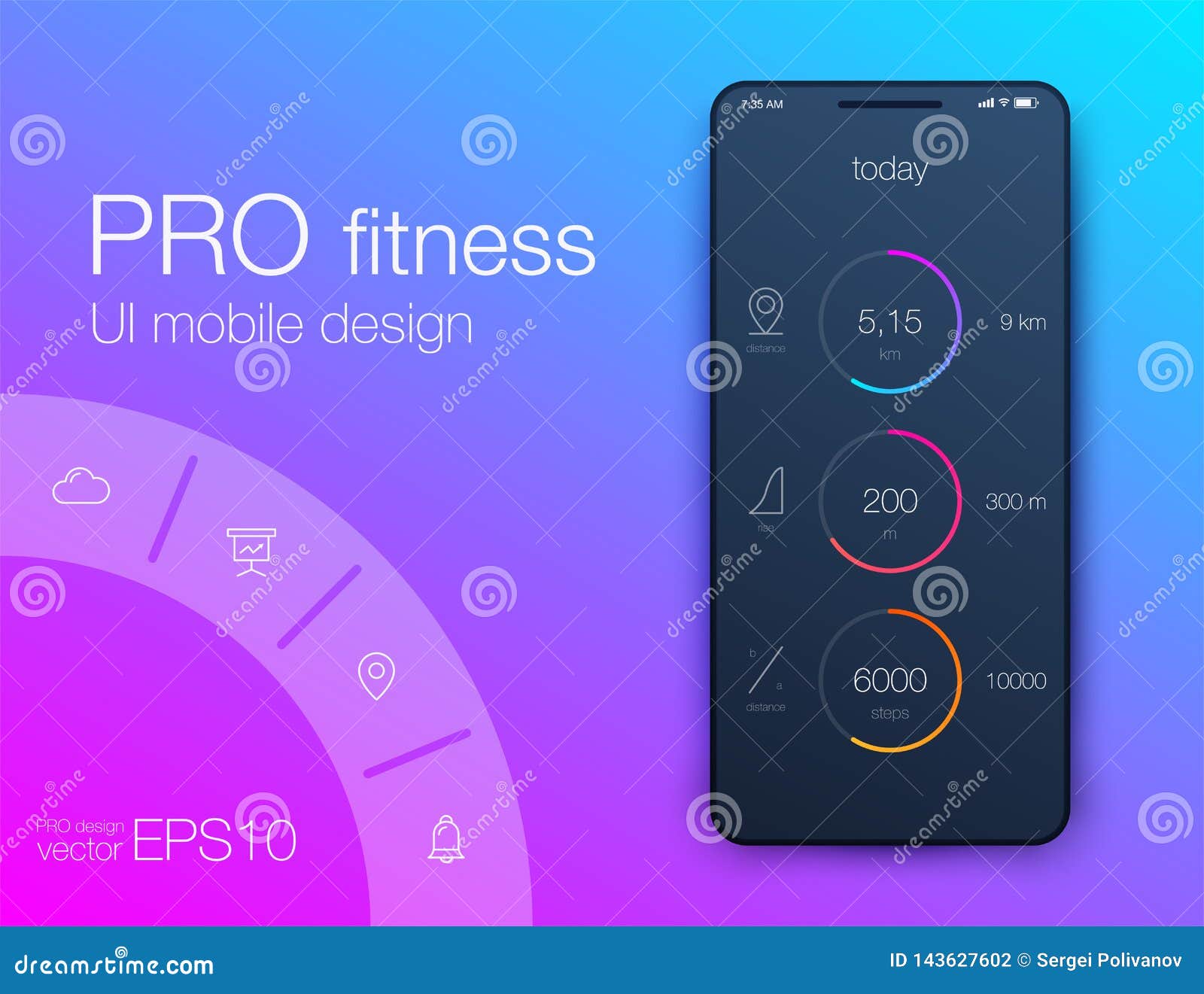 Fitness app. Ui ux design stock vector. Illustration of hand - 143627602