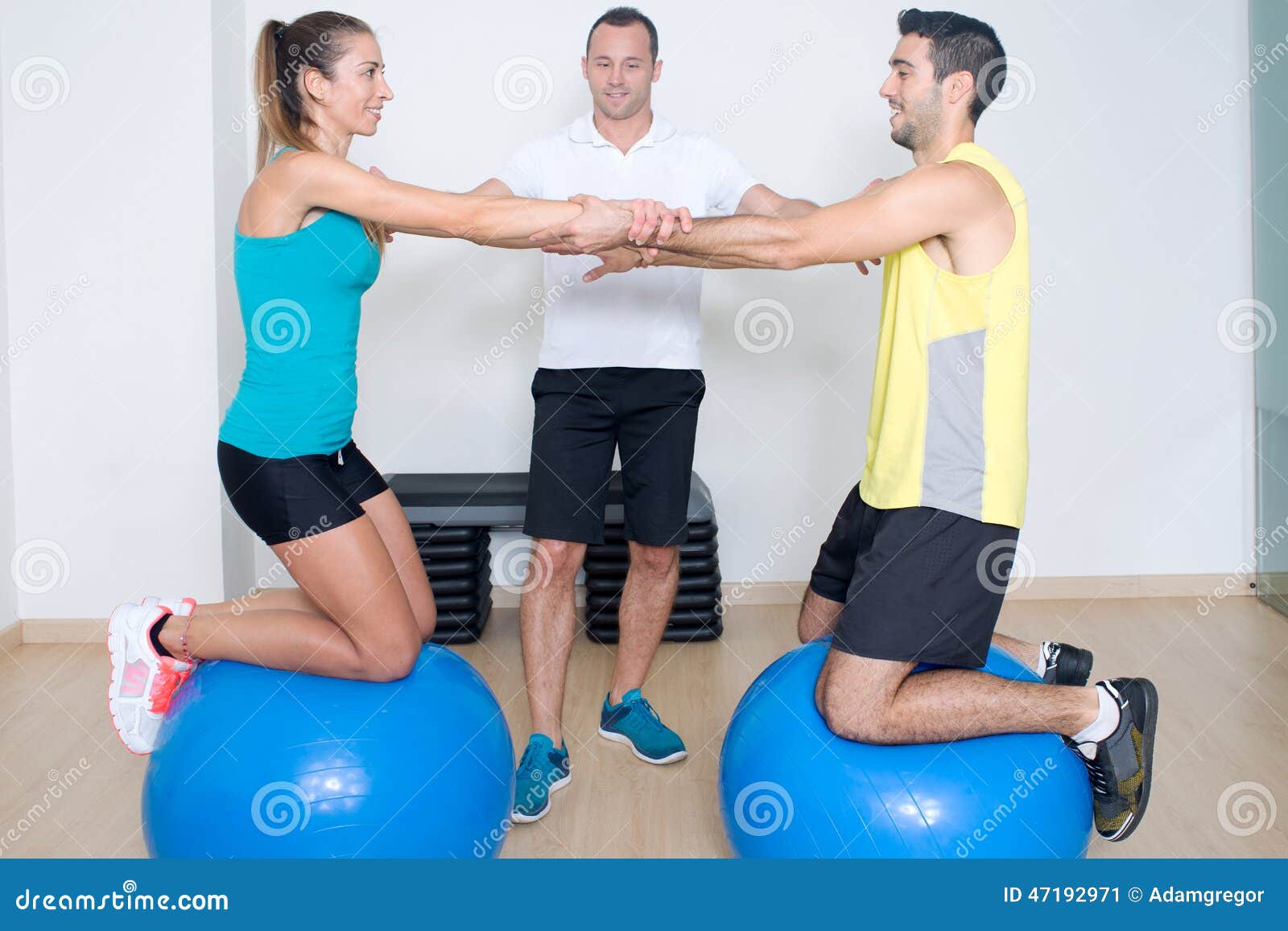 Fitness Ball Training with Coach Stock Image - Image of coach, balls ...