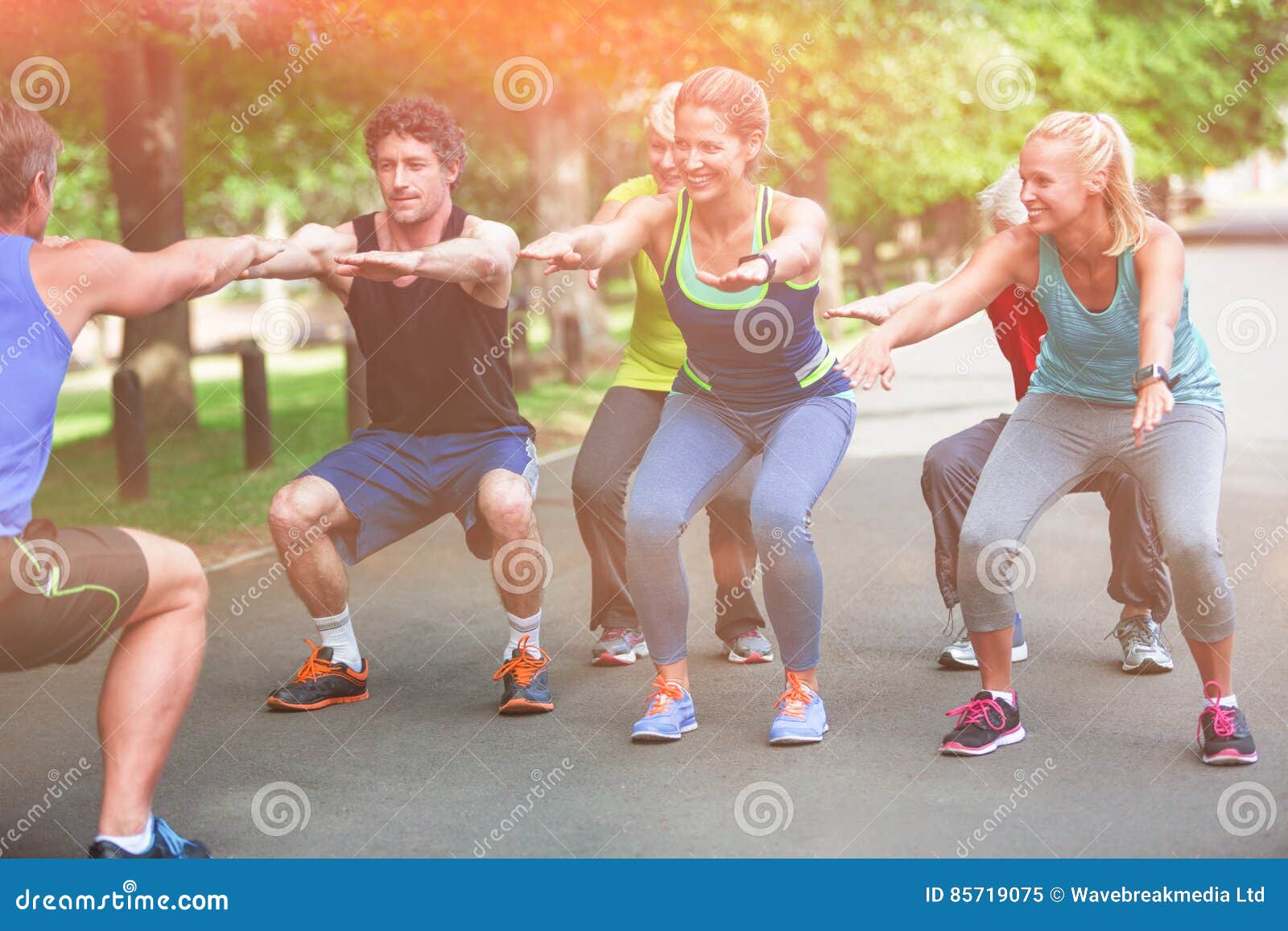 Fitness Class Doing Squat Sequence Stock Image - Image of exercises ...