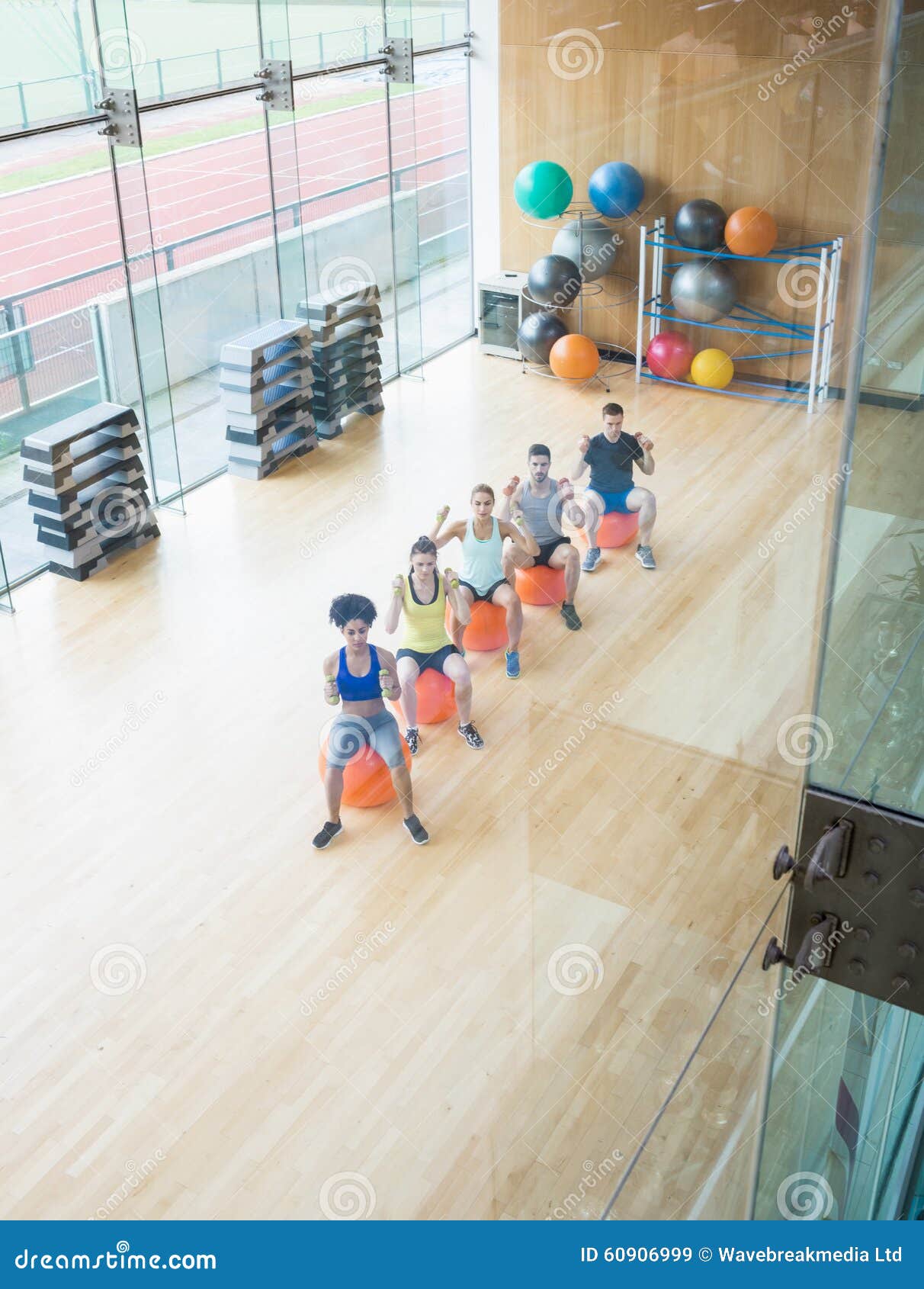 Fitness Class Exercising in the Studio Stock Image - Image of ball ...