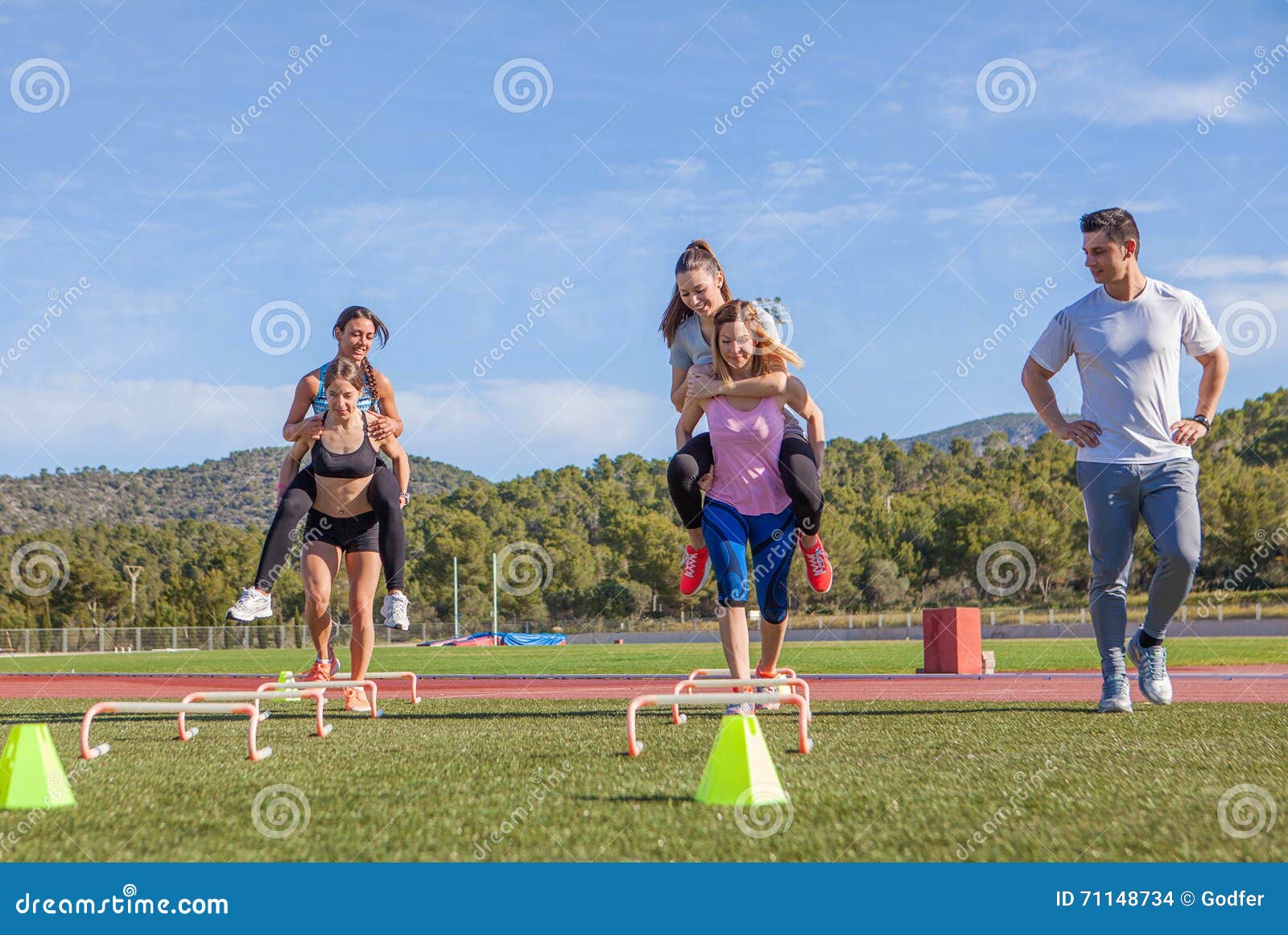 Fitness Class Piggyback Race Stock Photo - Image of equipment, male ...