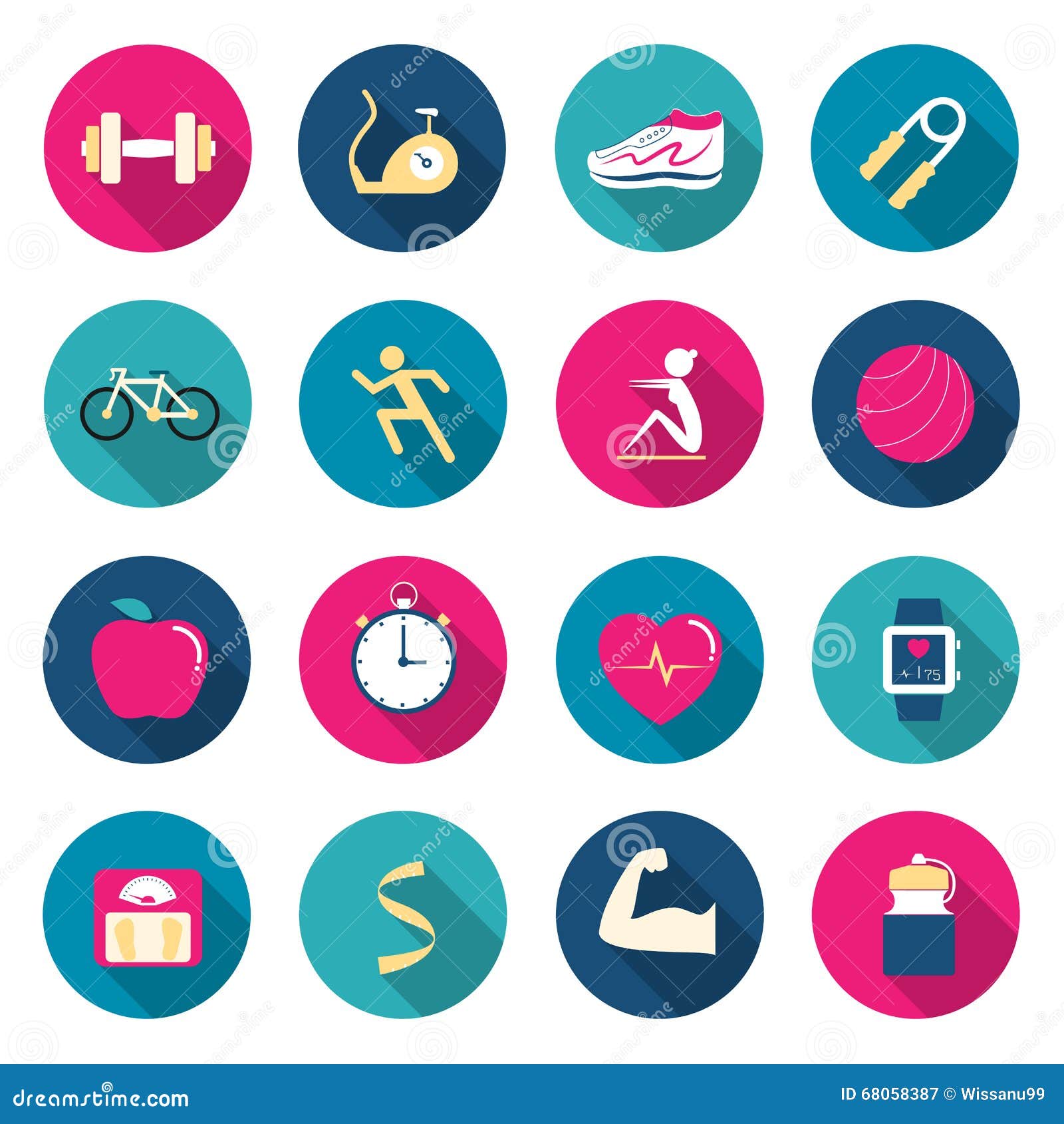 Fitness color icons stock vector. Illustration of dumbbells - 68058387