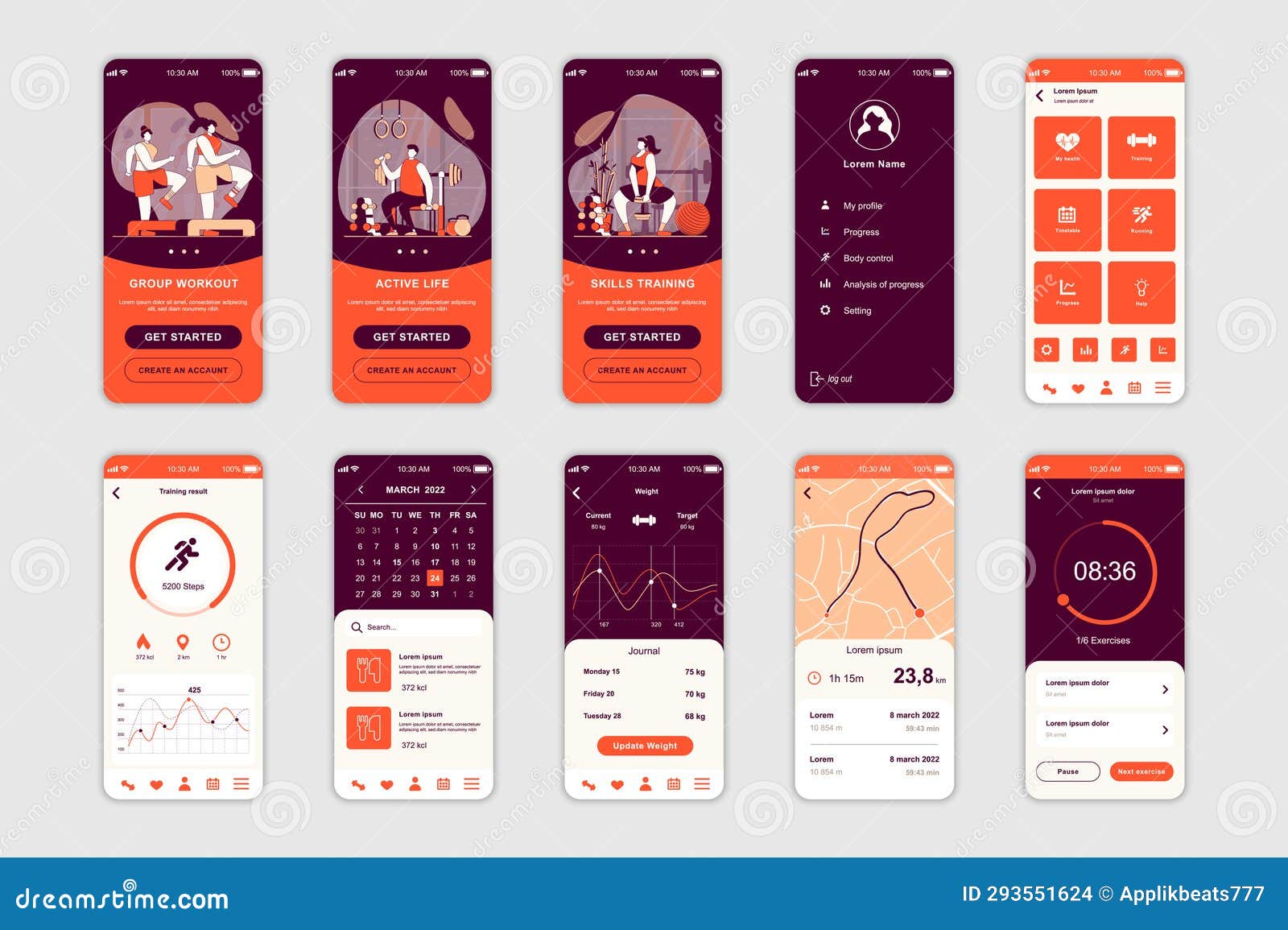 Fitness Concept Screens Set for Mobile App Template. People at Groupe ...
