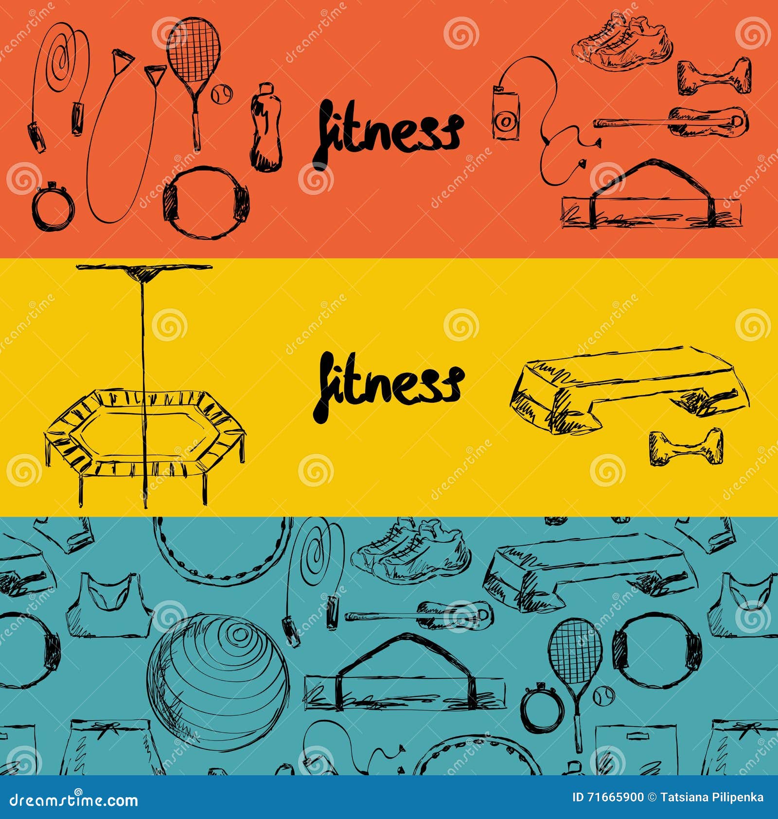 Fitness And Gym Doodle Hand Drawn Pattern. Seamless Vector Background ...