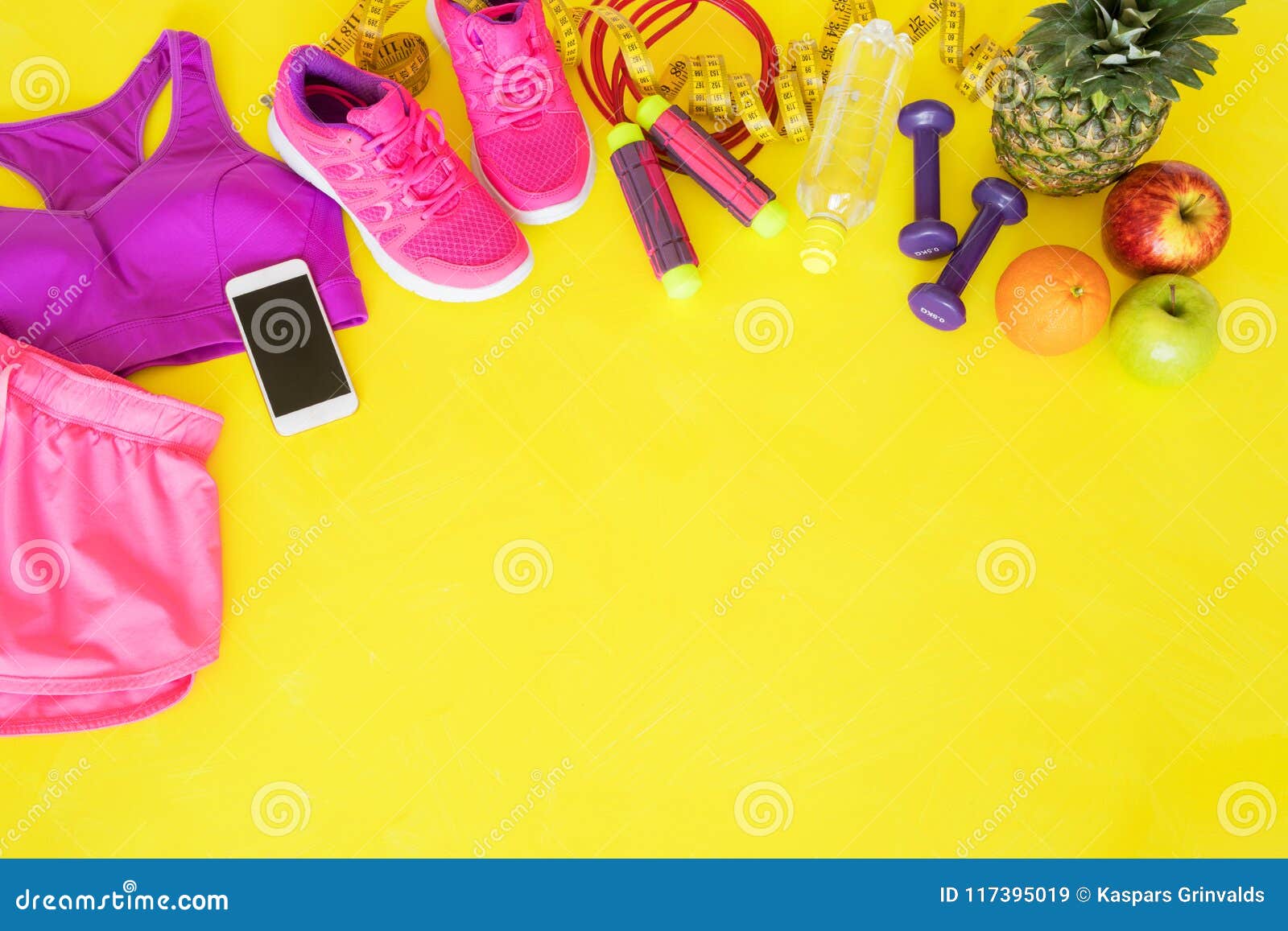 Fitness Equipment on Yellow Background Stock Image - Image of bright ...