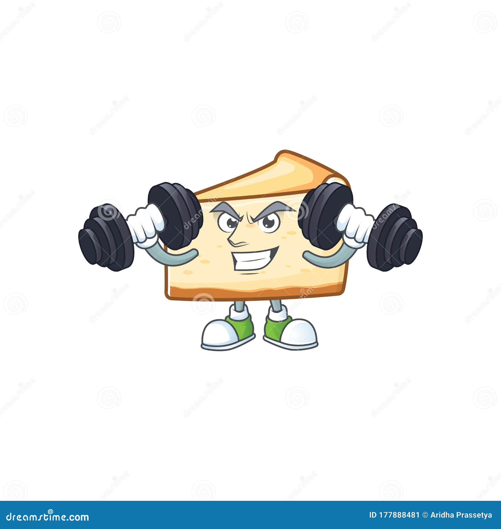 Fitness Exercise Cheese Cake Cartoon Character Using Barbells Stock ...
