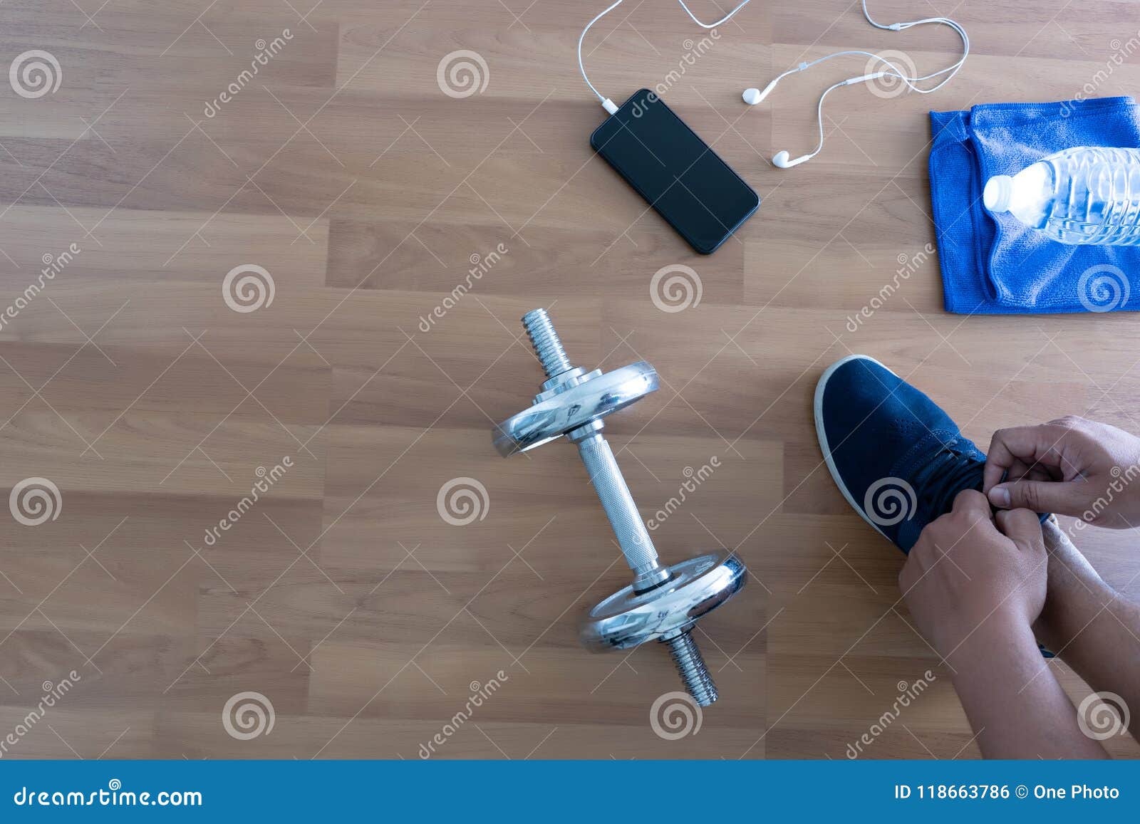 Fitness Exercise Concept, Top View before Workout or Exercise in Stock ...