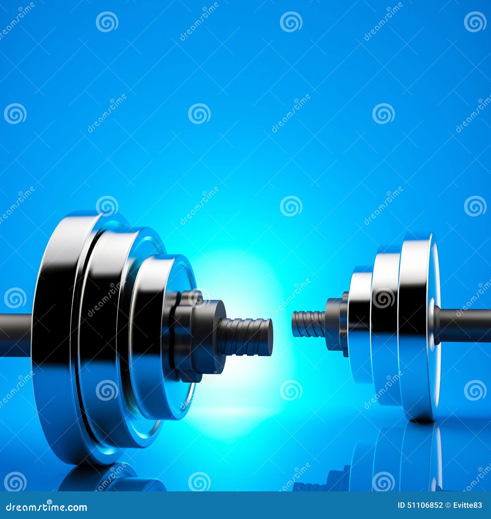 Fitness Exercise Equipment Dumbbell Weights on Blue Background. Stock ...