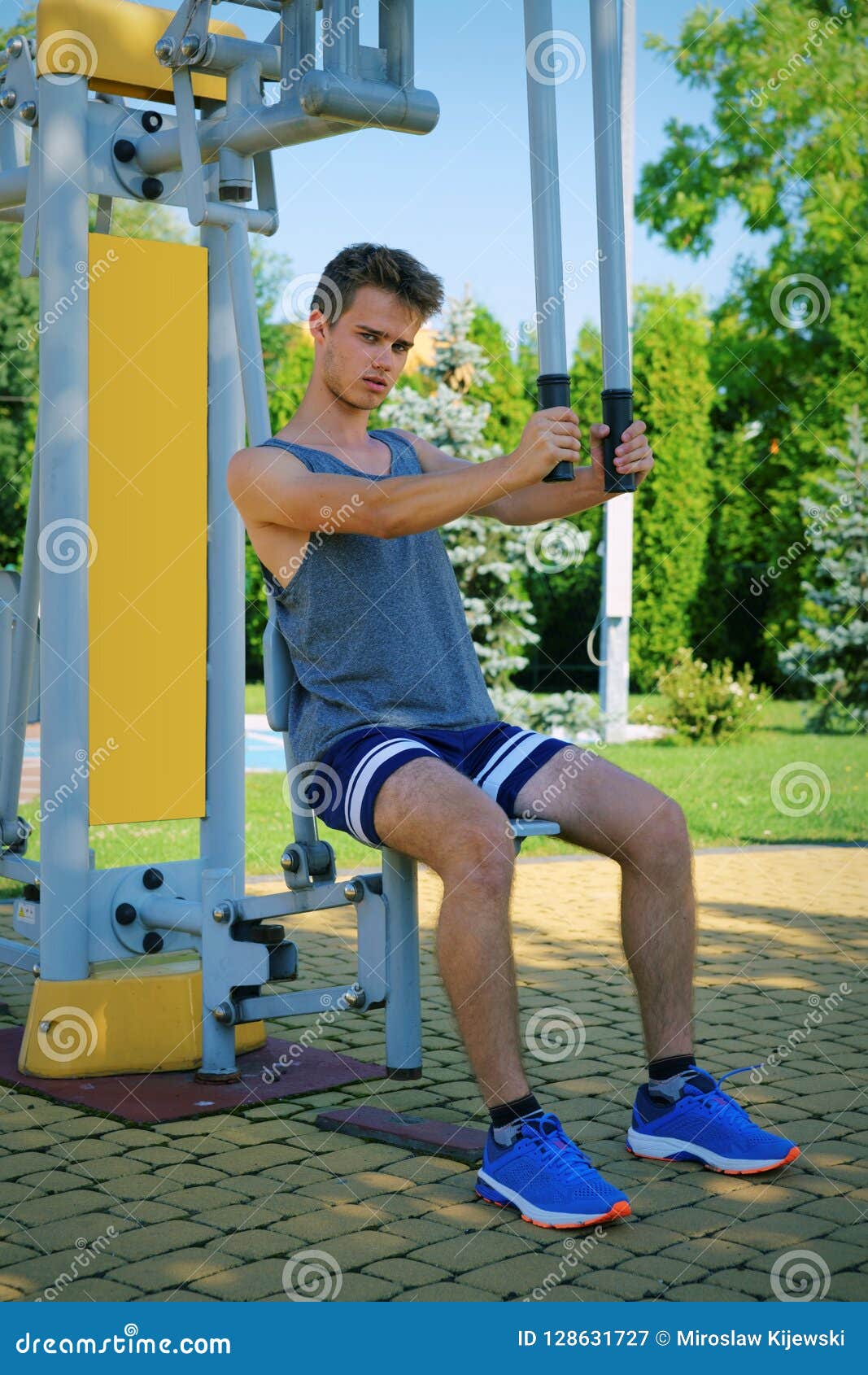 Fitness, Exercising Boy at the Gym, Outdoors Stock Image - Image of ...