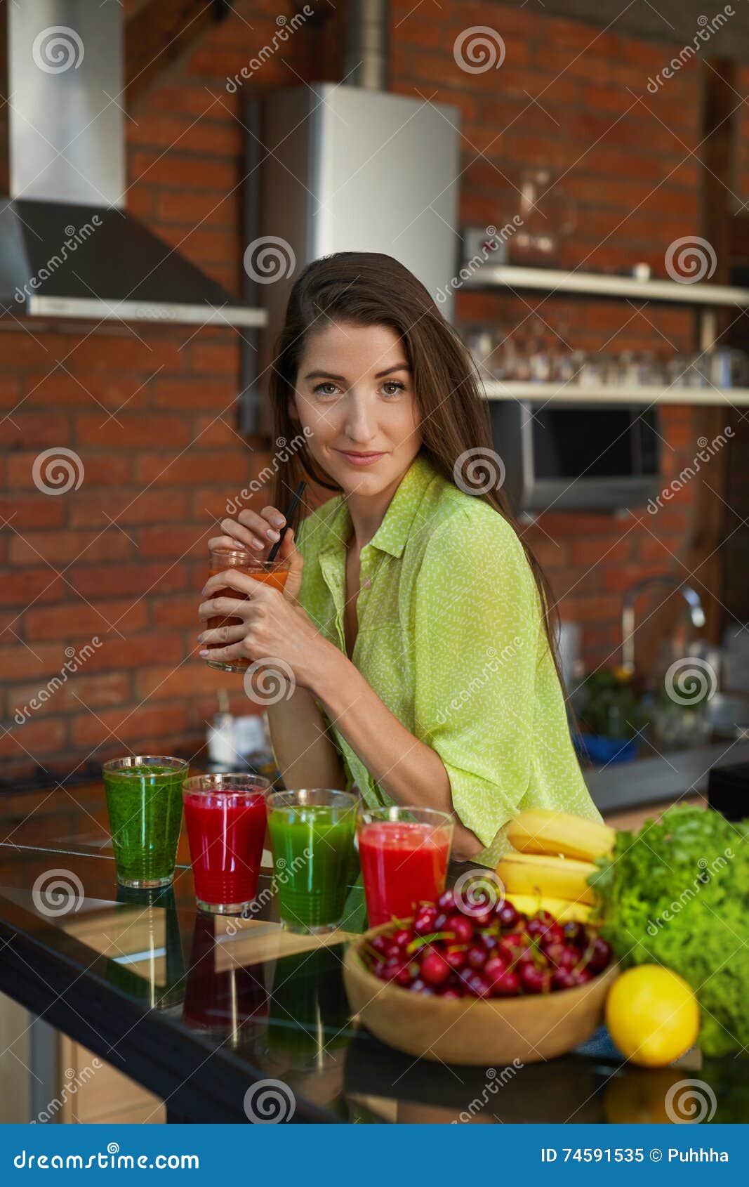 Fitness Food Nutrition Healthy Eating Woman Drinking Smoothie Stock