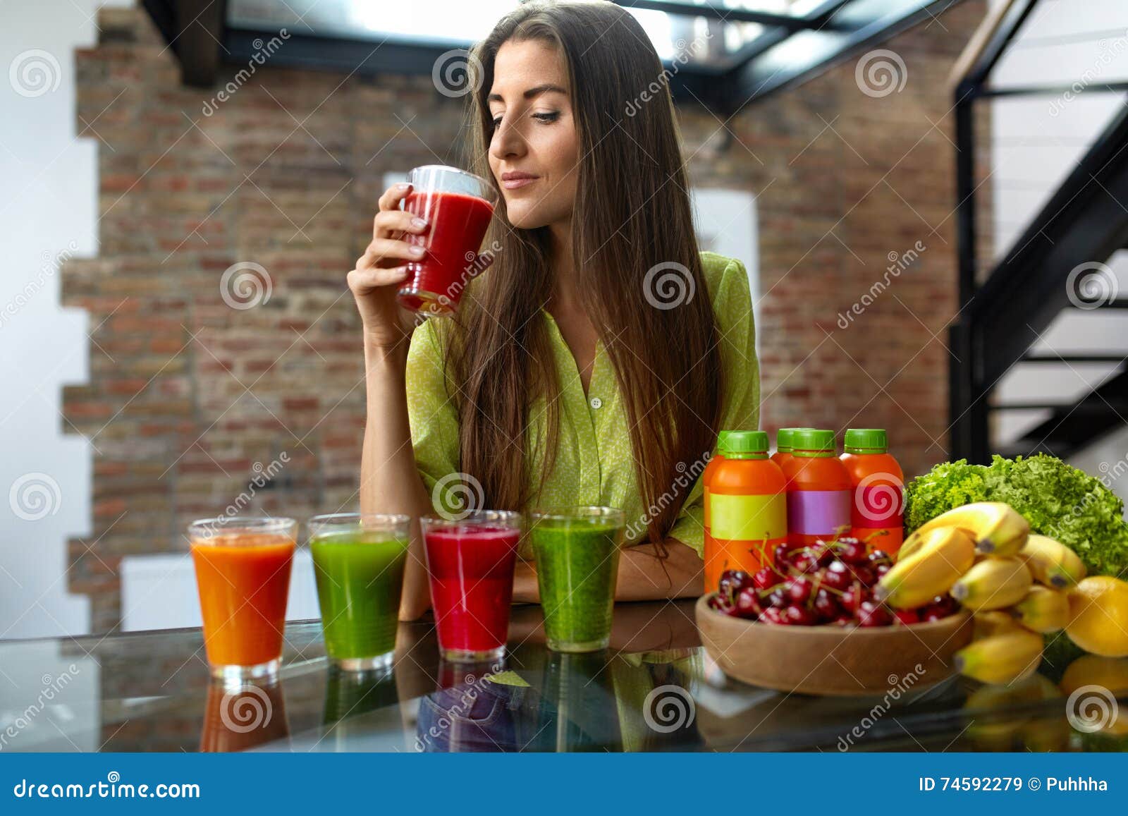 Fitness Food Nutrition Healthy Eating Woman Drinking Smoothie Stock