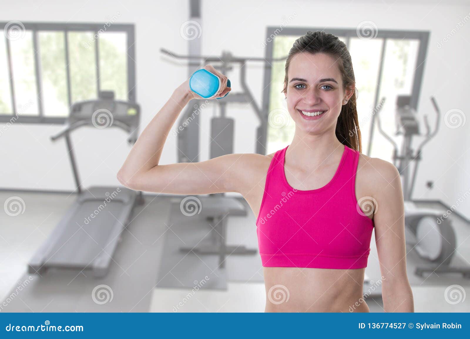Fitness Girl with Blue Dumbbell Training Exercise Stock Image - Image ...