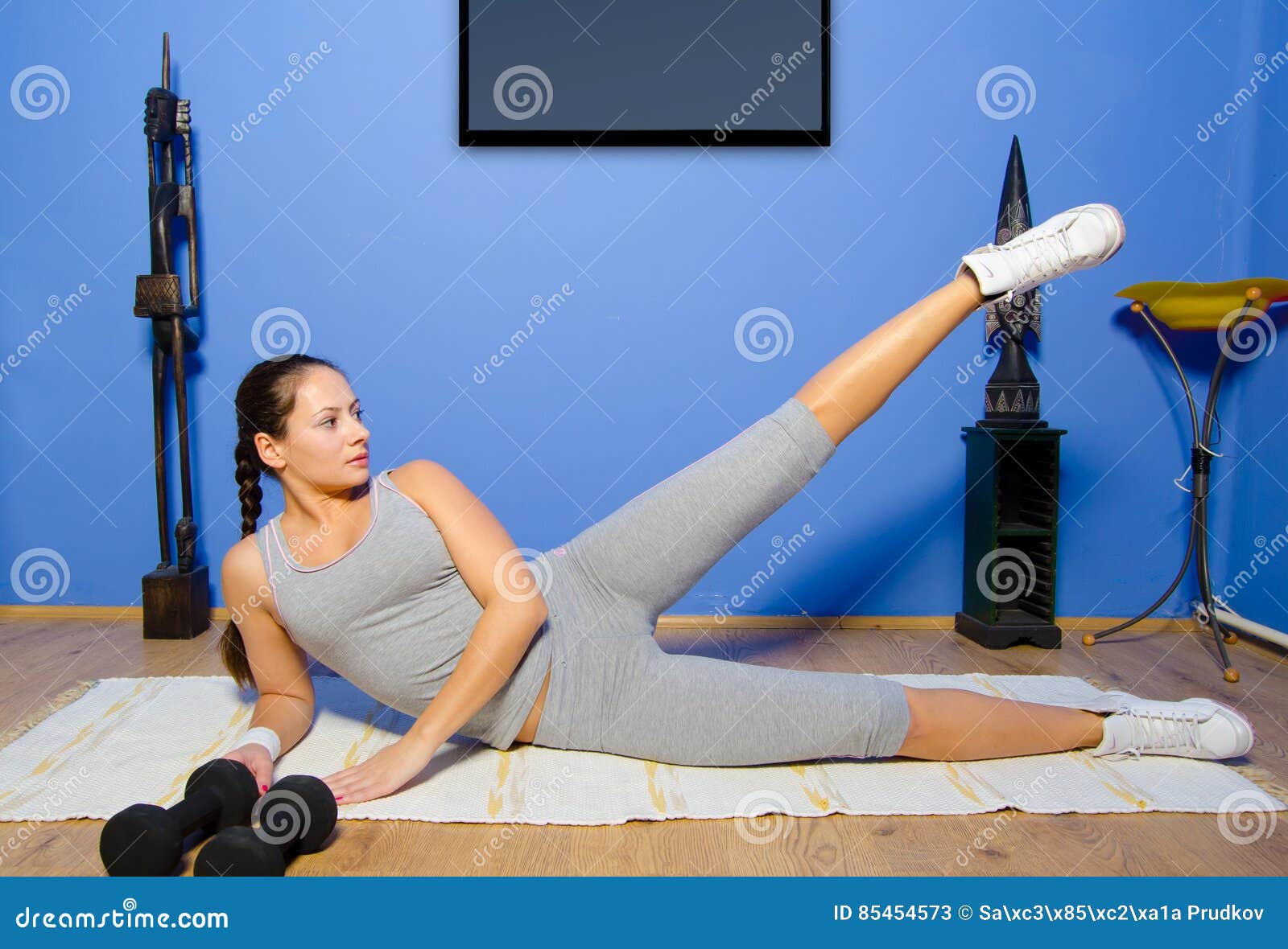 Fitness Girl Exercising at Home Stock Image - Image of fitness, happy ...