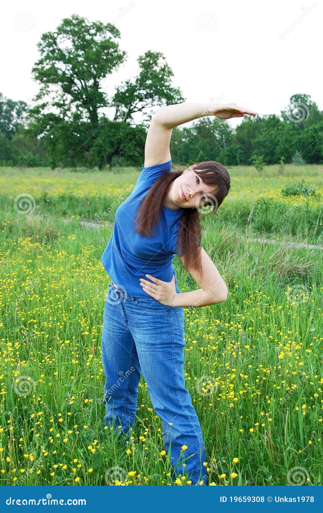 Fitness girl on field stock photo. Image of flower, muscular - 19659308