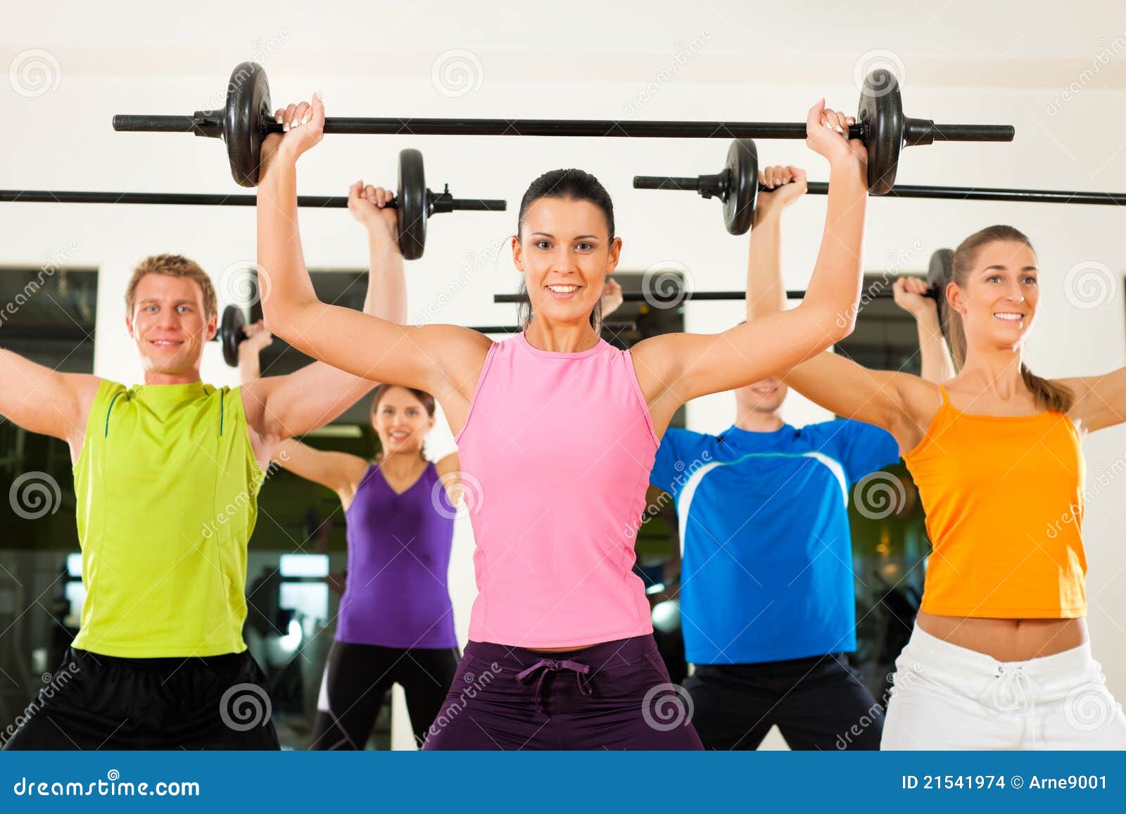 Fitness Group with Barbell in Gym Stock Photo - Image of exercising ...
