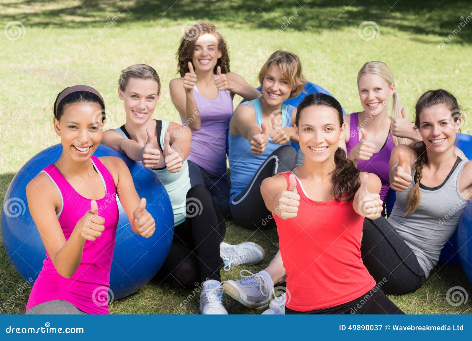 Fitness Group Smiling at Camera in Park Stock Image - Image of leisure ...