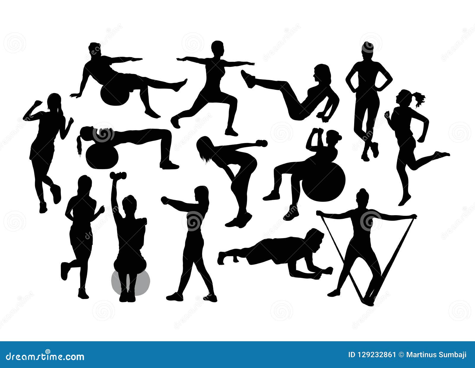 Fitness and Gym Activity Silhouettes Stock Vector - Illustration of ...