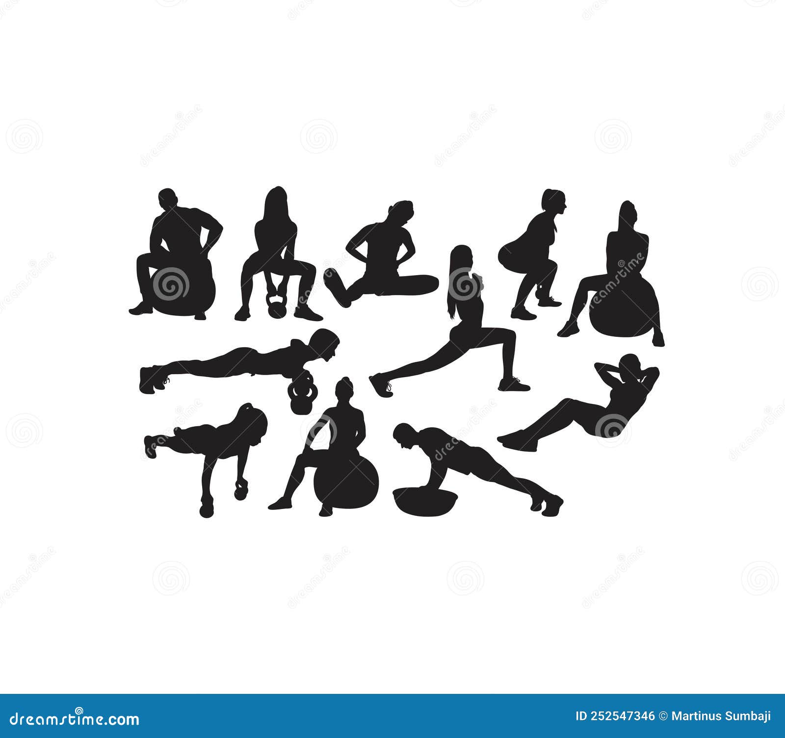 Fitness and Gym Activity Silhouettes Stock Vector - Illustration of ...