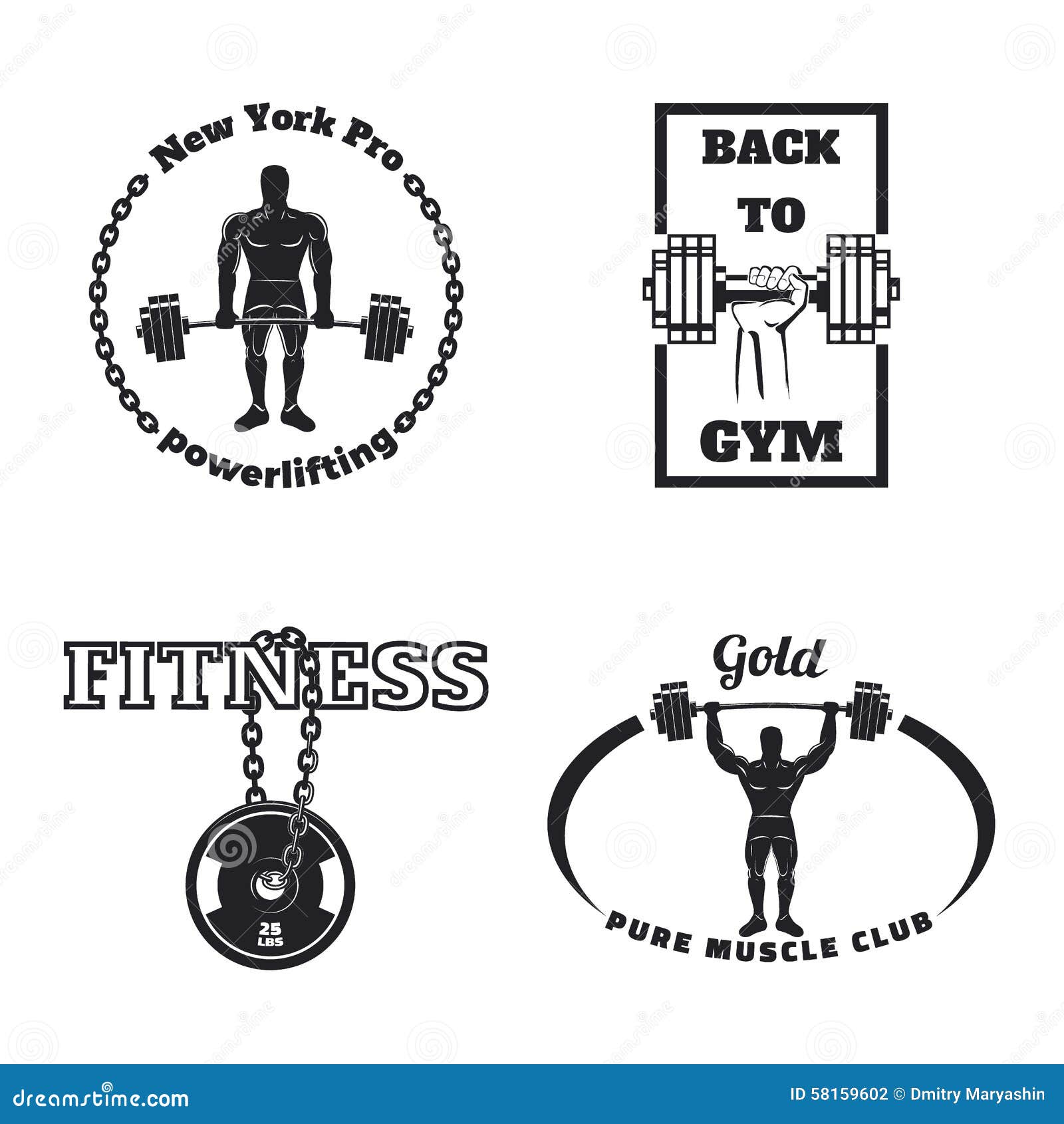 Fitness gym emblems stock vector. Illustration of label - 58159602