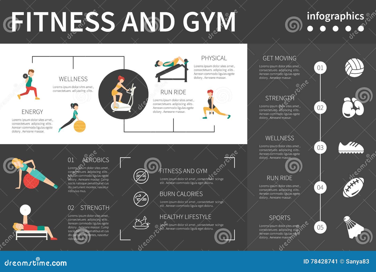 Fitness and Gym Infographic Flat Vector Illustration. Presentation ...