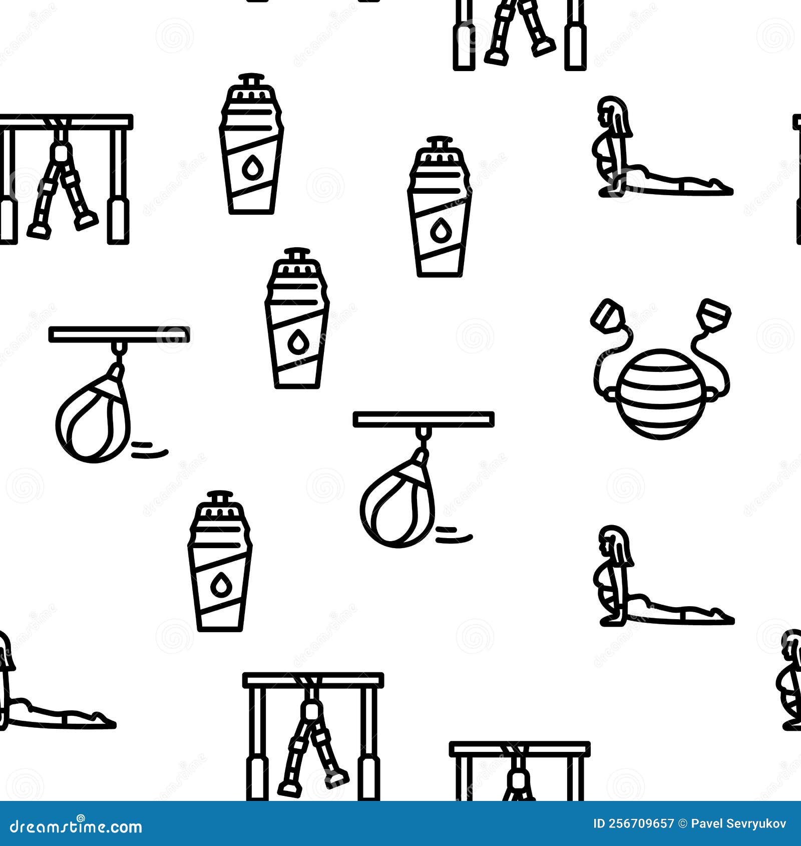 Fitness Gym Sportive Equipment Vector Seamless Pattern Stock ...