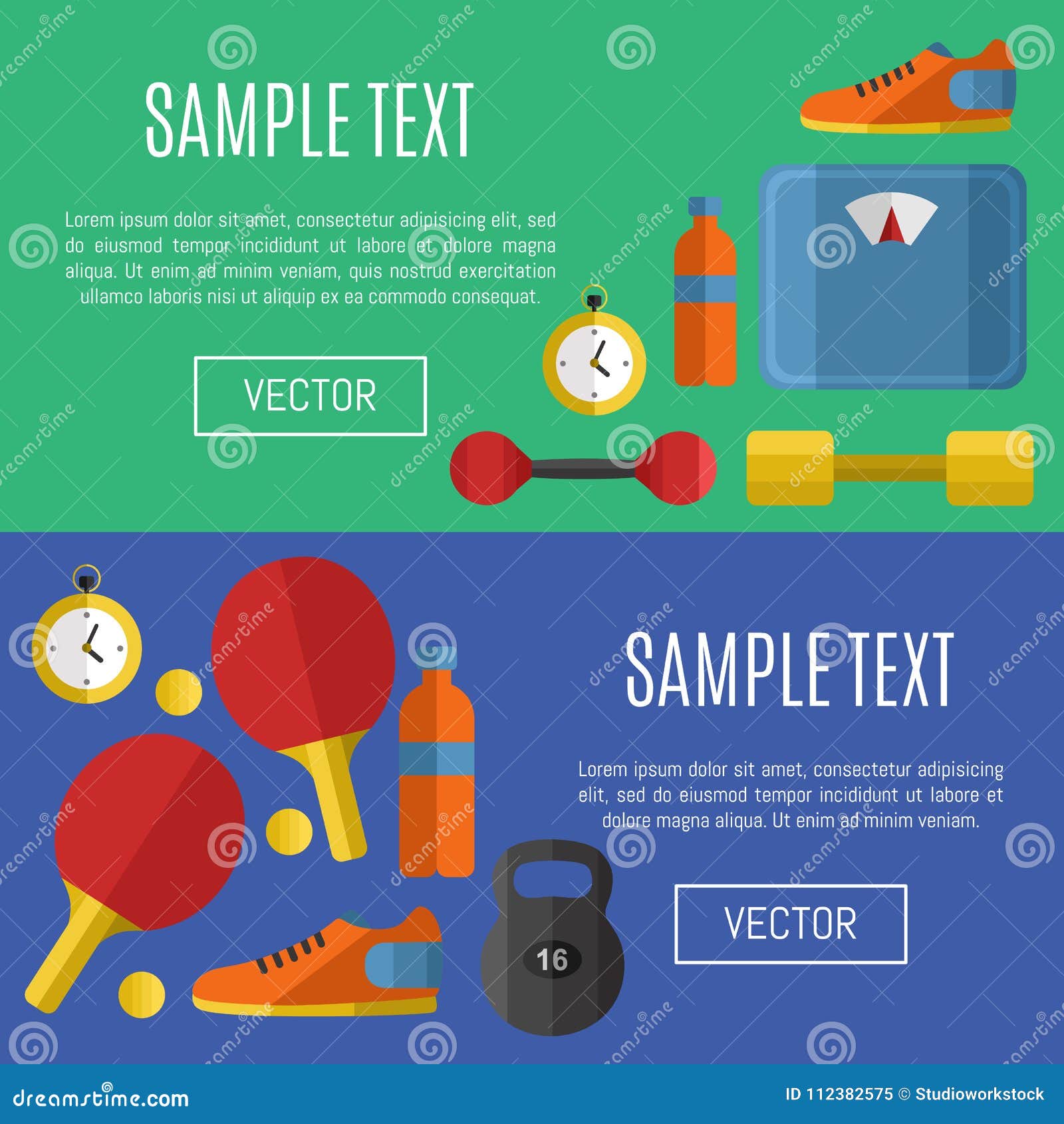 Fitness And A Healthy Lifestyle Banners Set Stock Vector Illustration