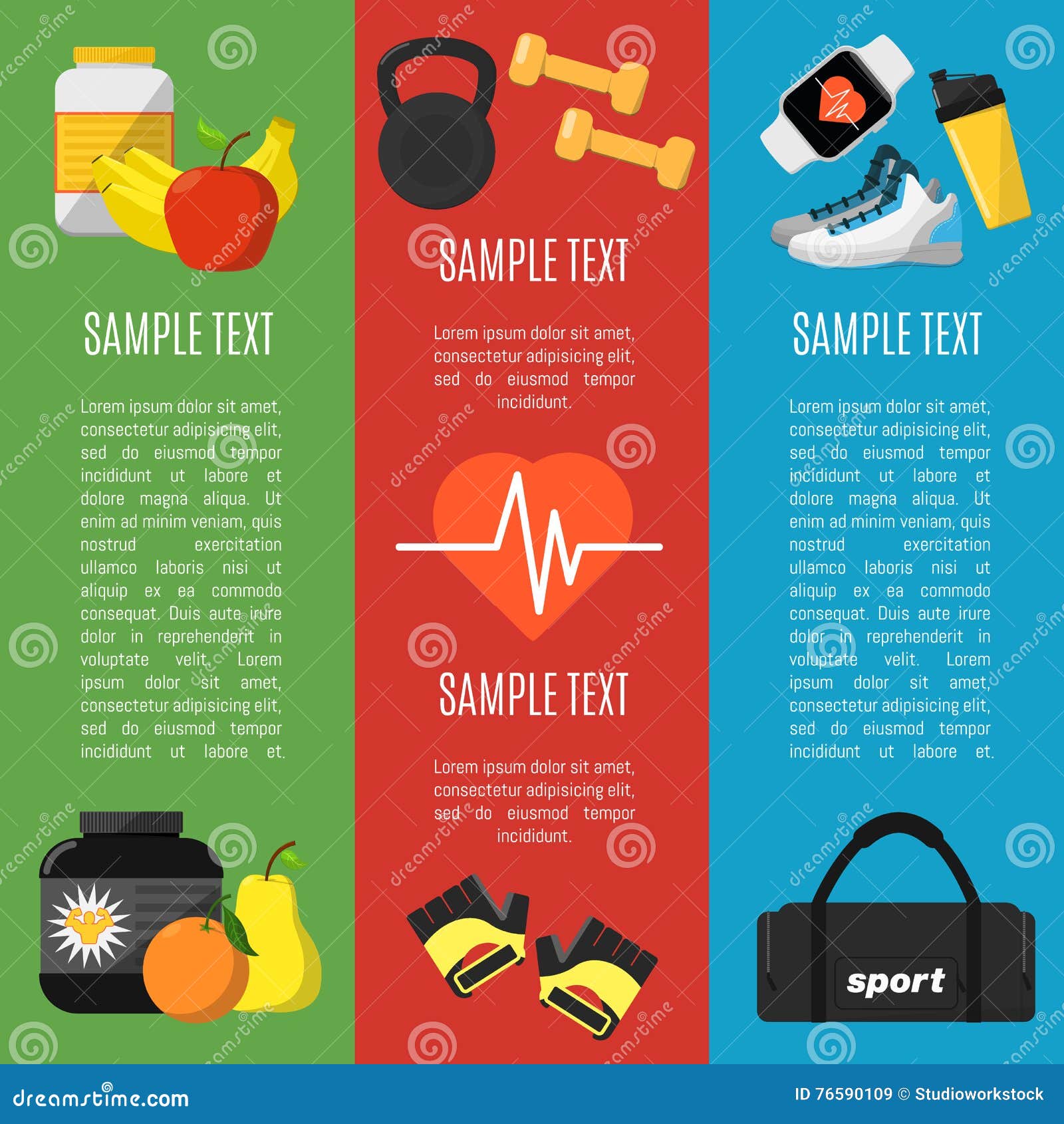 Fitness And A Healthy Lifestyle Banners Set Stock Vector Illustration