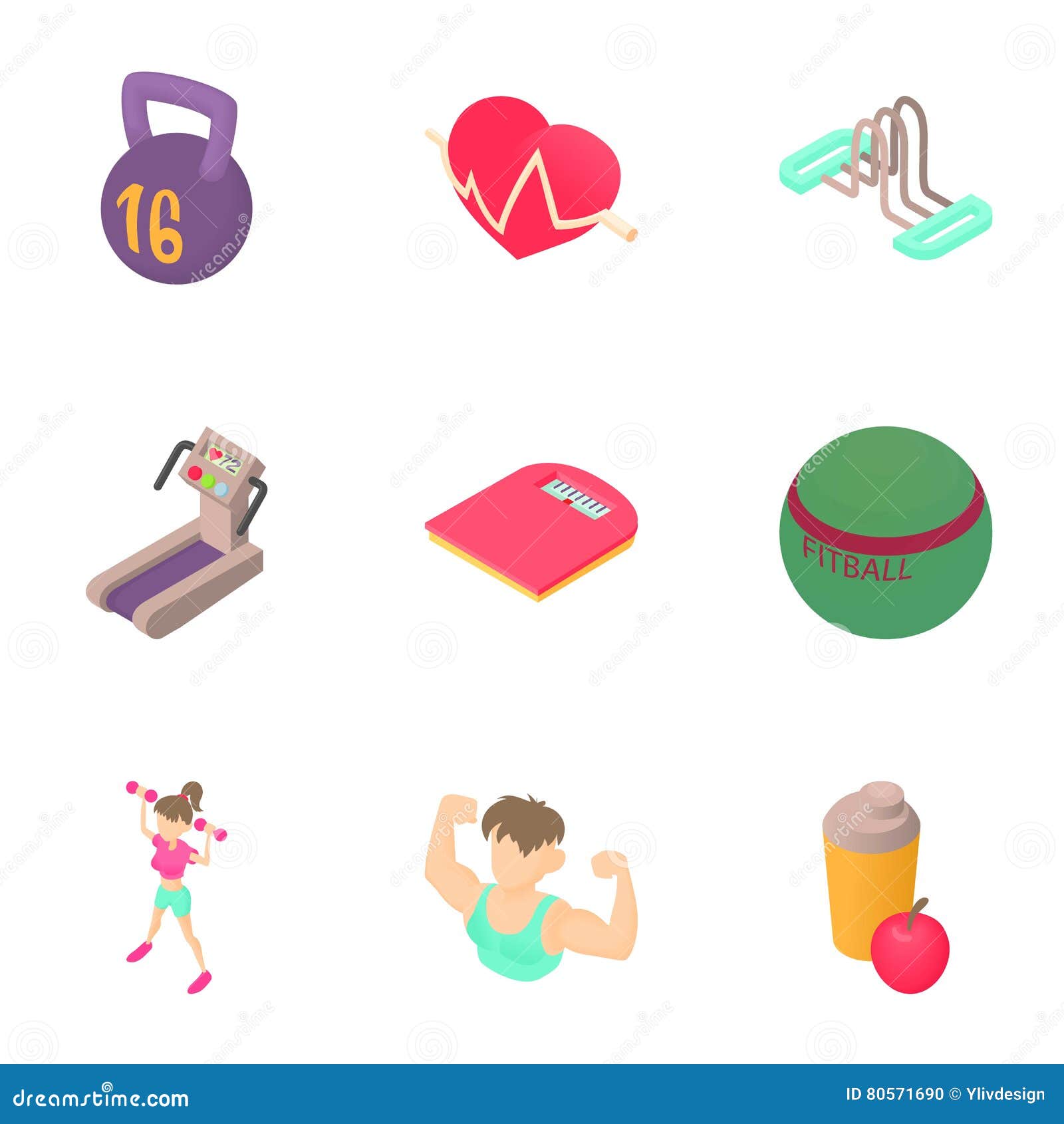 Fitness Icons Set, Cartoon Style Stock Vector - Illustration of modern ...