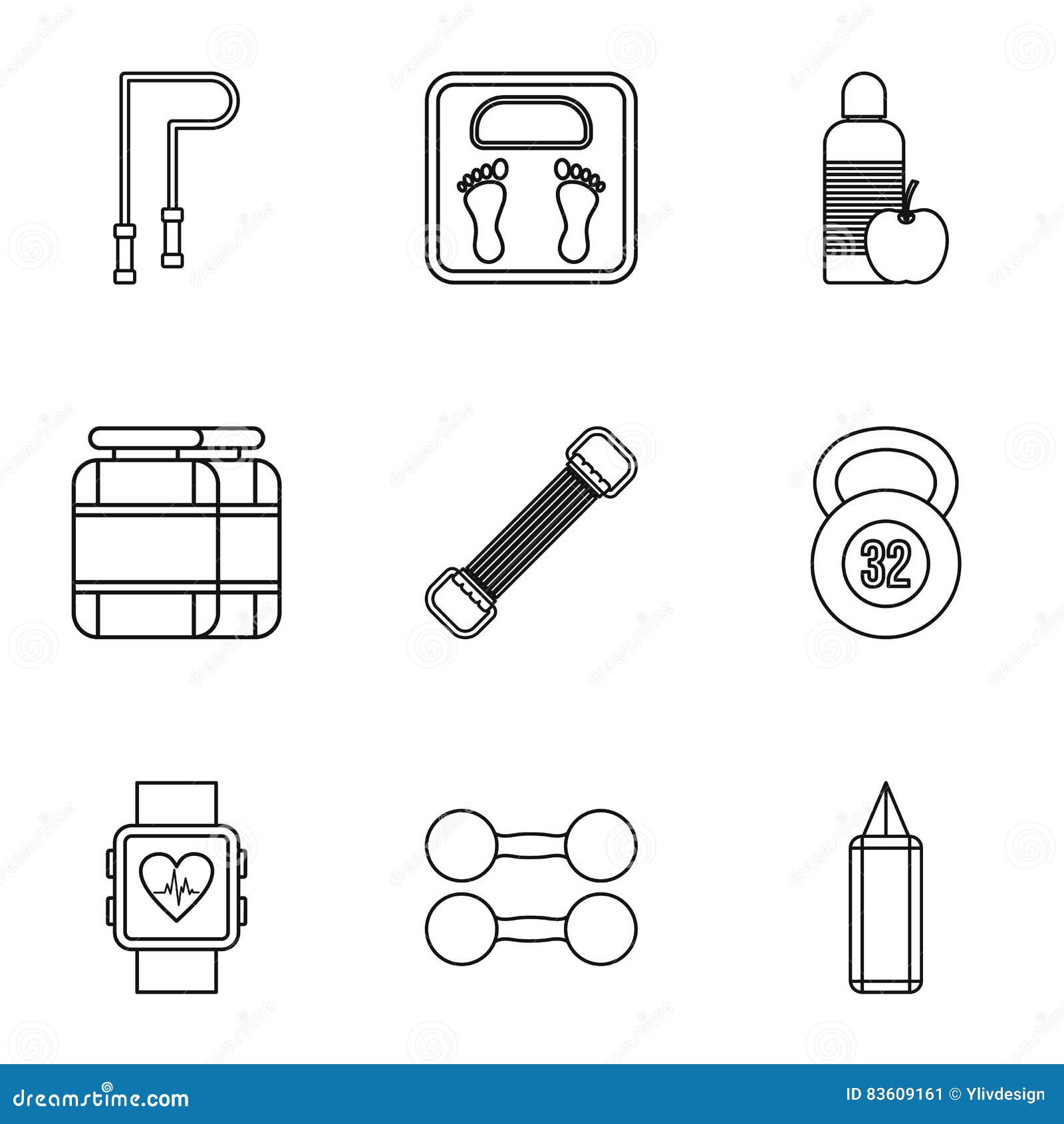 Fitness Icons Set, Outline Style Stock Vector - Illustration of active ...