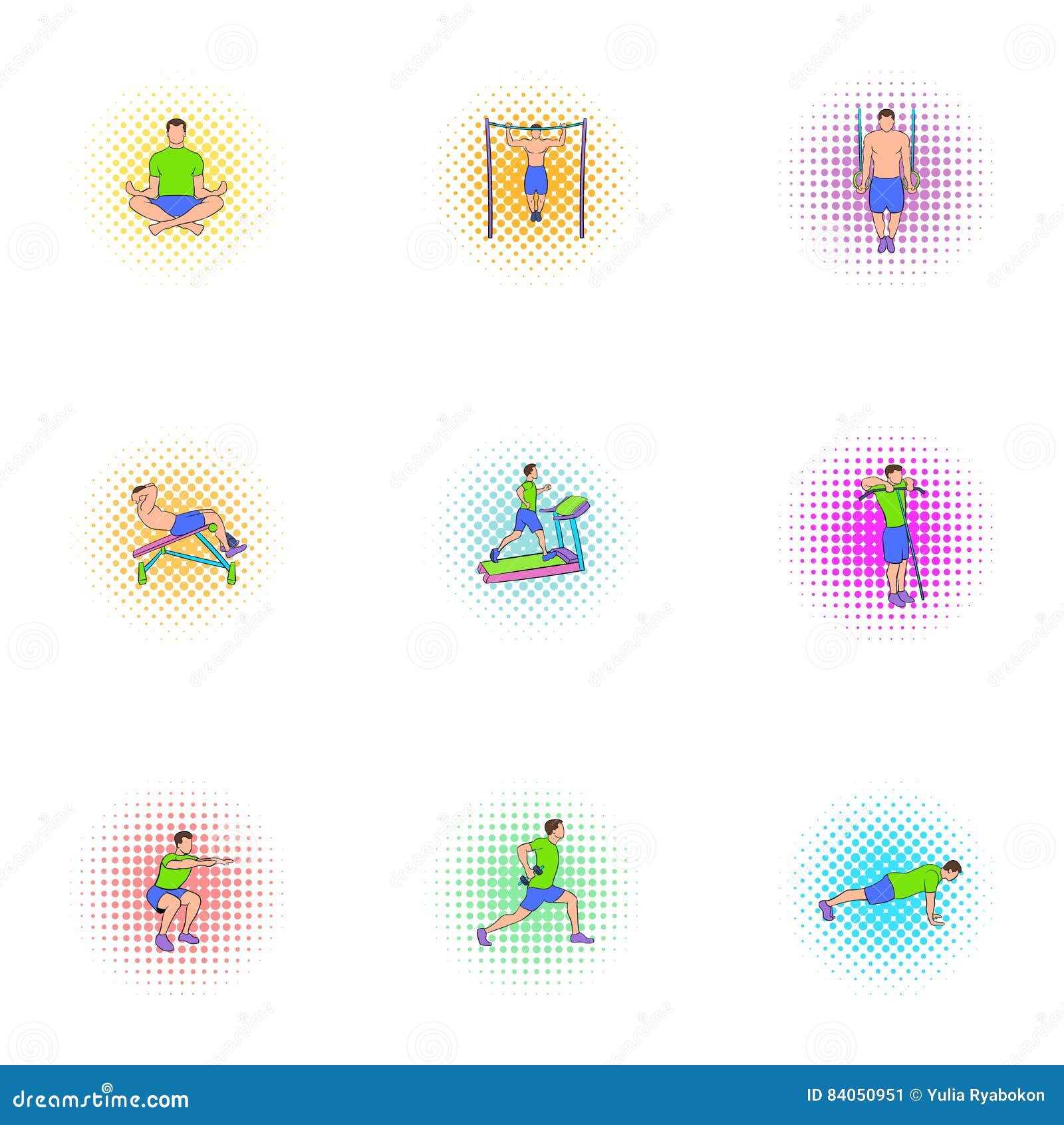 Fitness Icons Set, Pop-art Style Stock Vector - Illustration of push ...