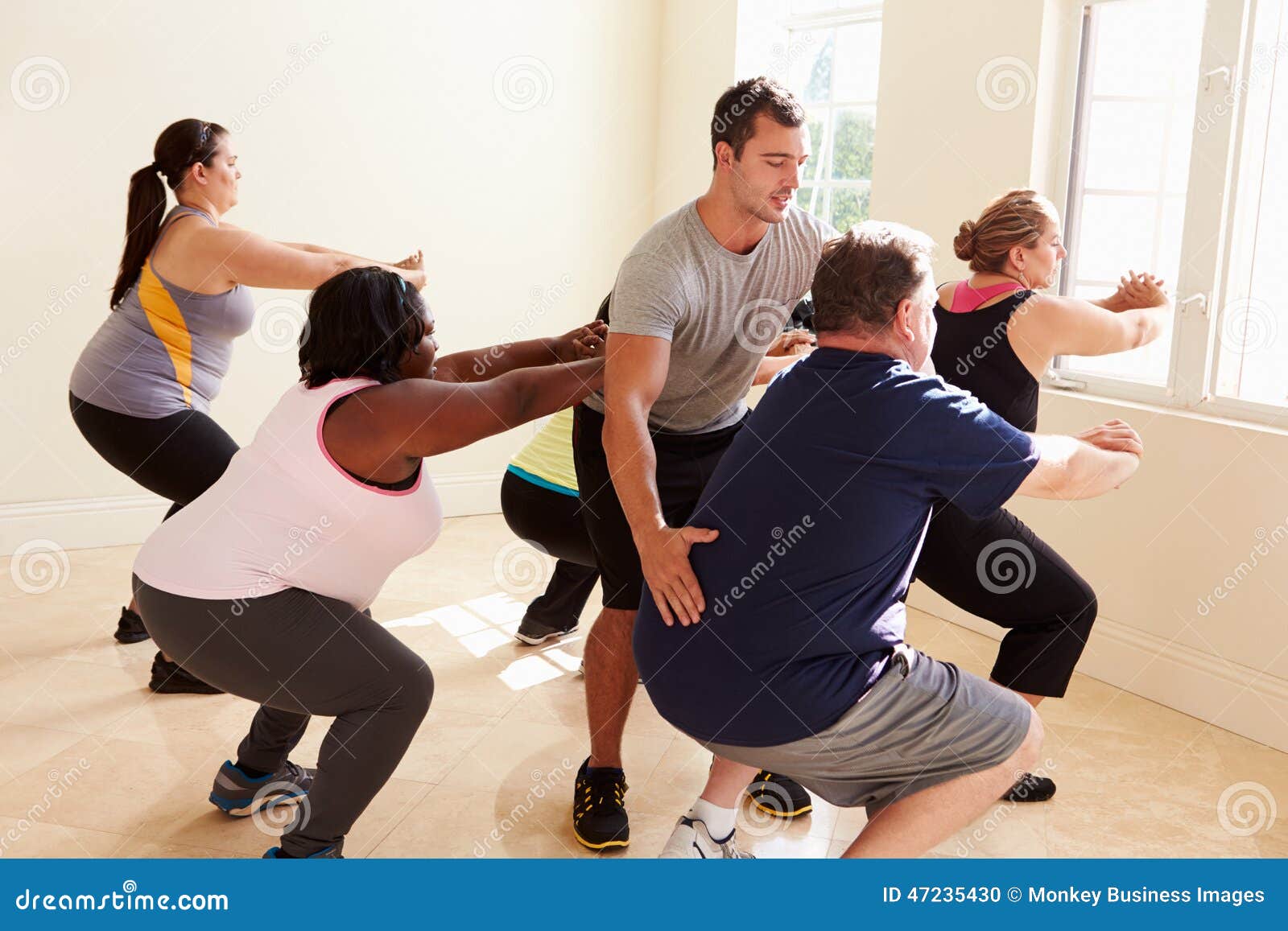 Fitness Instructor in Exercise Class for Overweight People Stock Photo ...
