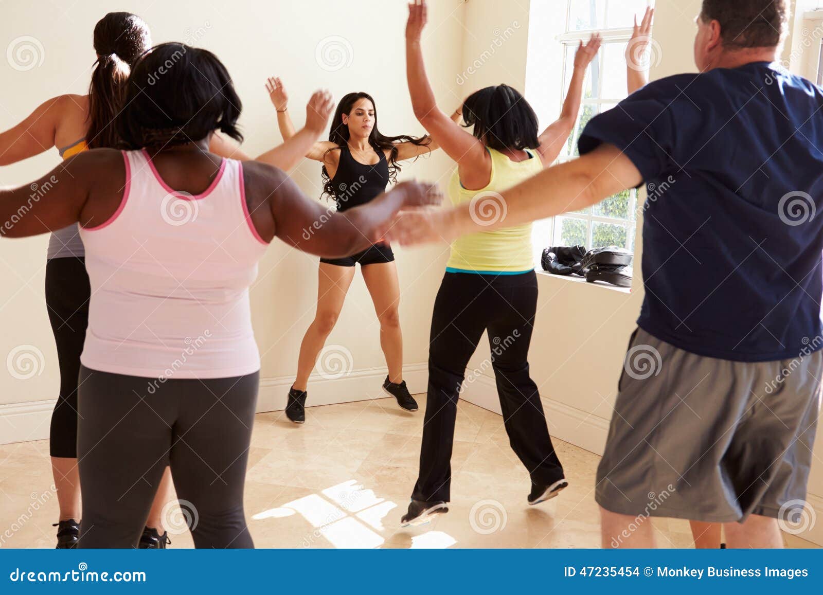 Fitness Instructor in Exercise Class for Overweight People Stock Photo ...