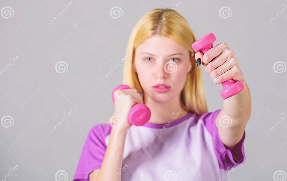 Fitness Instructor Healthy Lifestyle Concept Woman Fitness Coach Exercising With Dumbbells