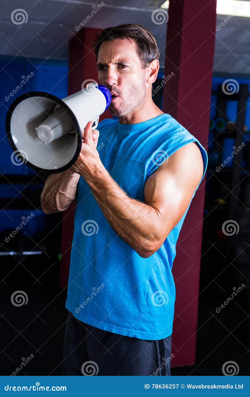Fitness Instructor Shouting through Megaphone Stock Image - Image of ...