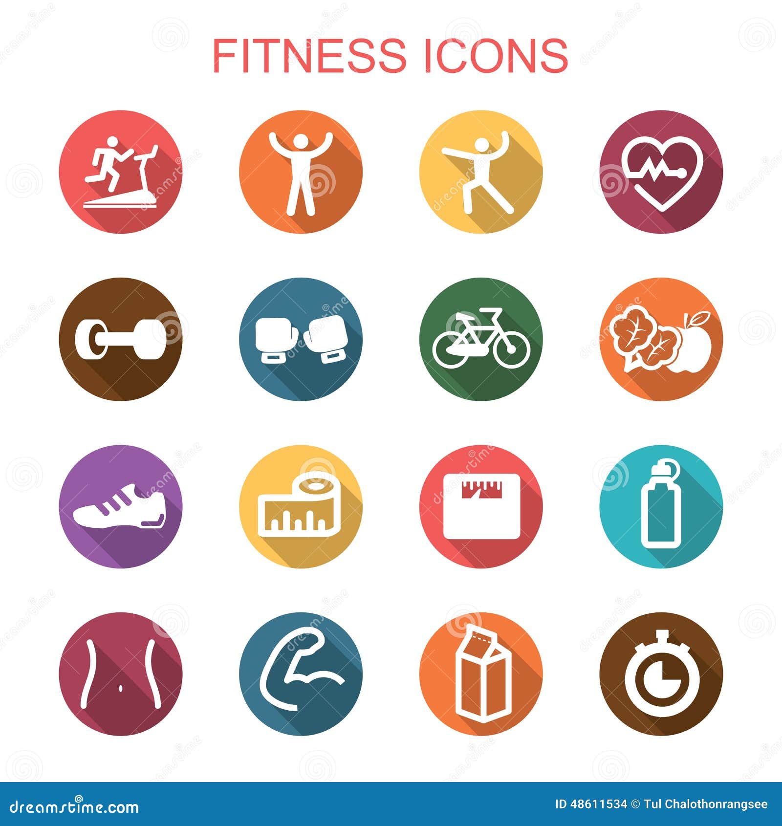 Fitness long shadow icons stock vector. Illustration of glove - 48611534