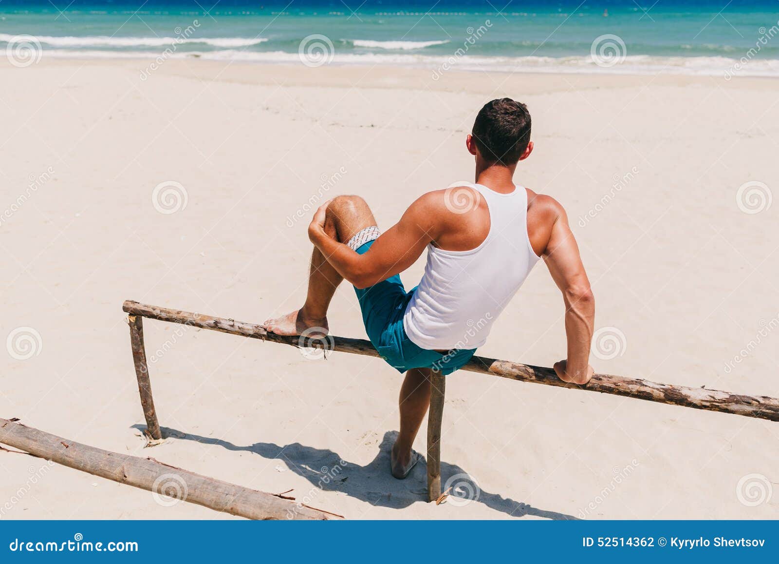 Fitness Man on the Beach Back View Stock Photo - Image of lifestyle ...