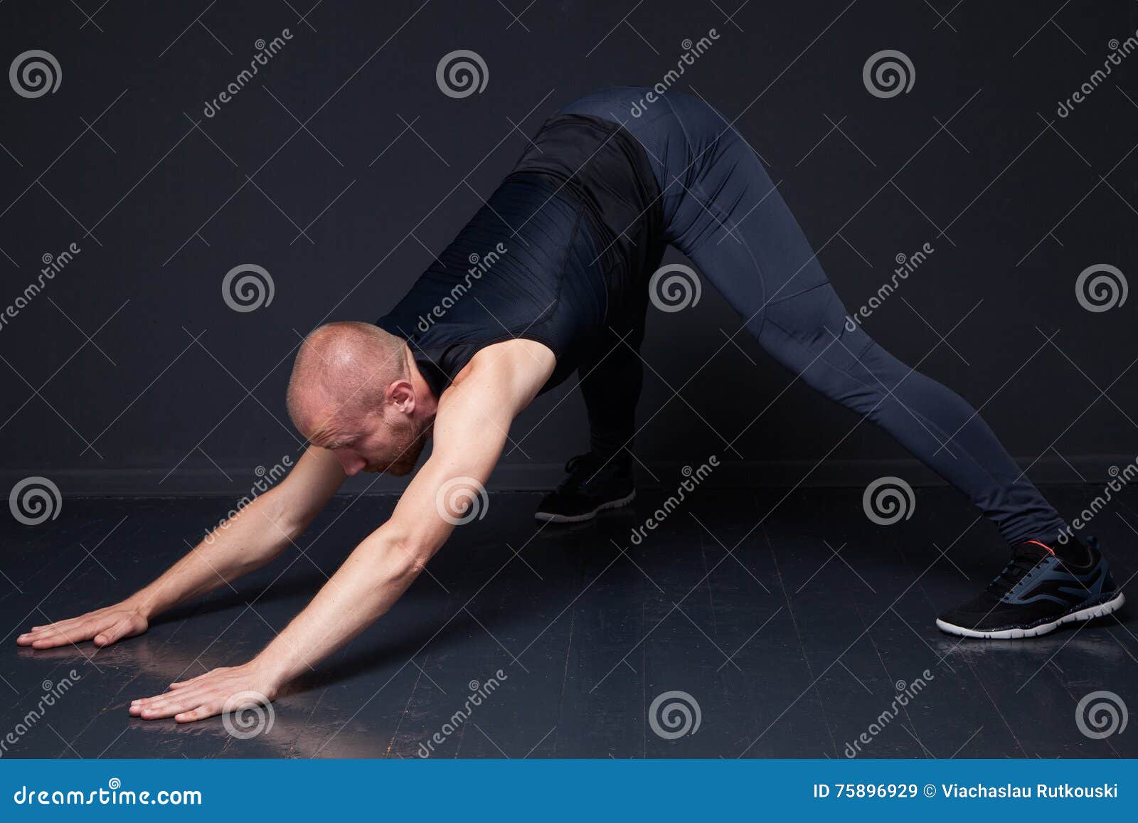 Fitness Man Doing Stretching Exercises Stock Image - Image of dark ...